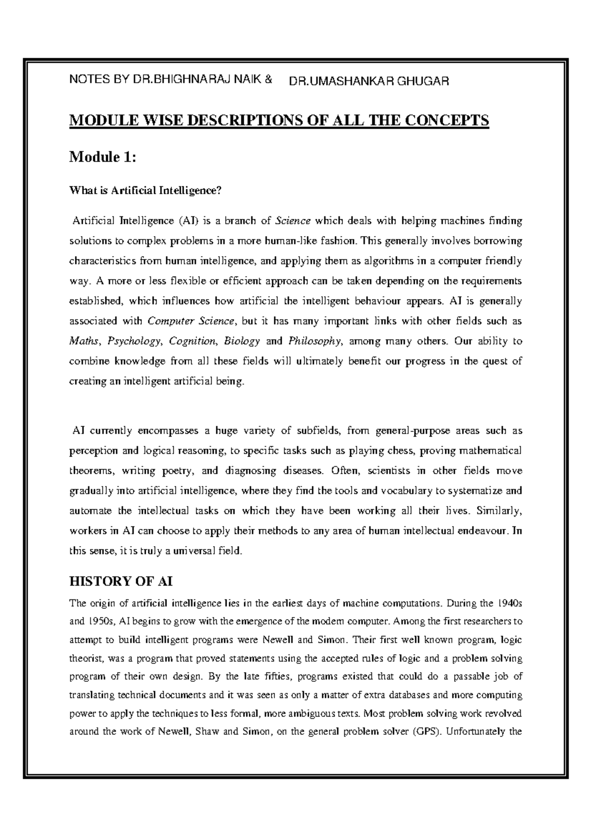 AI FULL Notes - I is a fast-moving technology with impacts and ...