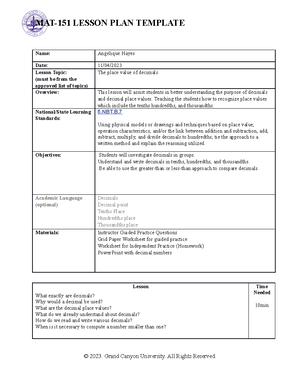 MAT-151 Lesson Plan Template - MAT-151 LESSON PLAN TEMPLATE Name: Date ...