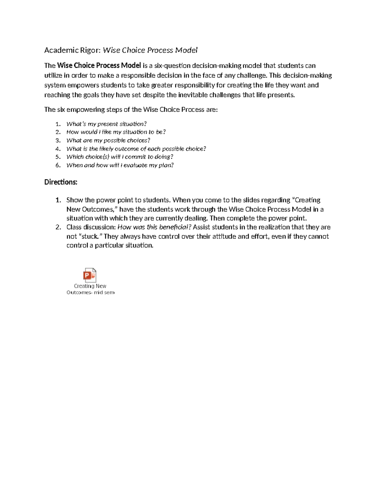 Wise Choice Process Model - This decision-making system empowers ...