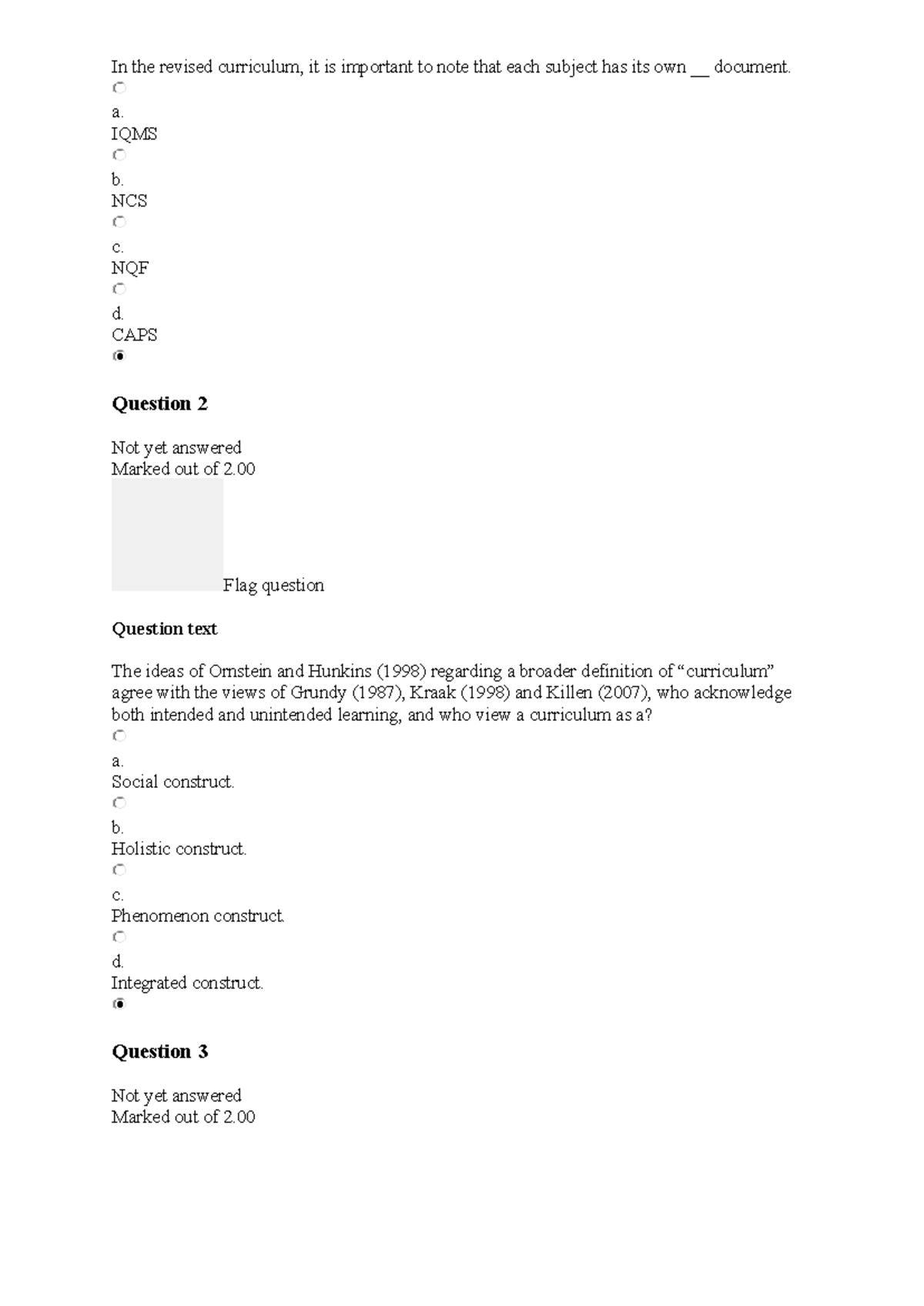 QUIZ CUS - QUIZ CUS - In the revised curriculum, it is important to ...