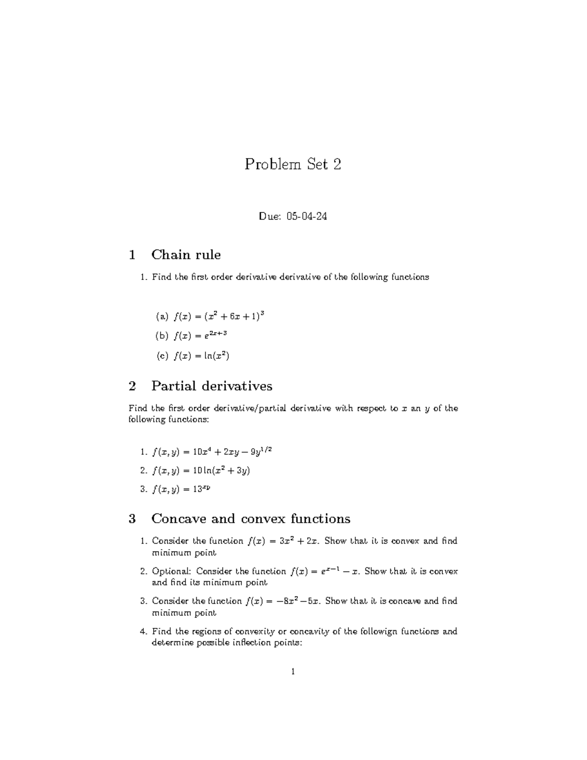 PS2 2024 - Problem Set 2 Due: 05-04- 1 Chain rule Find the first order ...