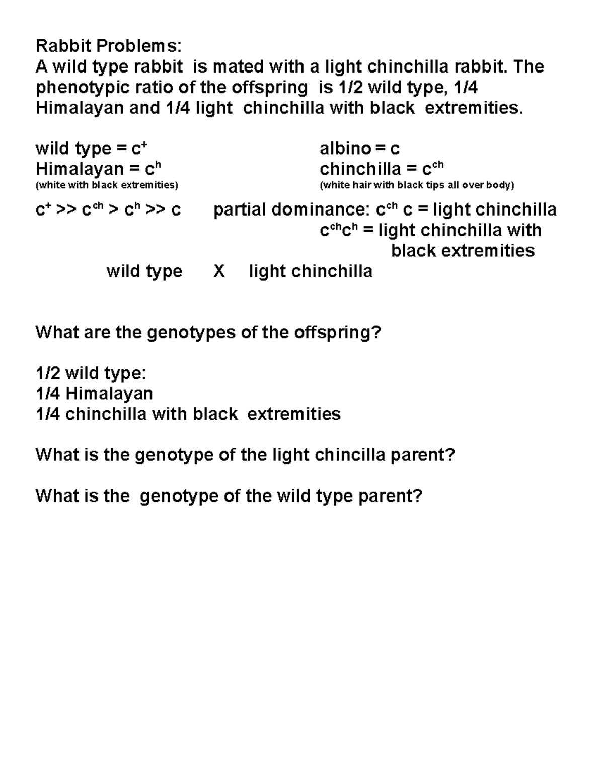 Rabbit Problems - genetics multiple alleles worksheet - Rabbit Problems ...