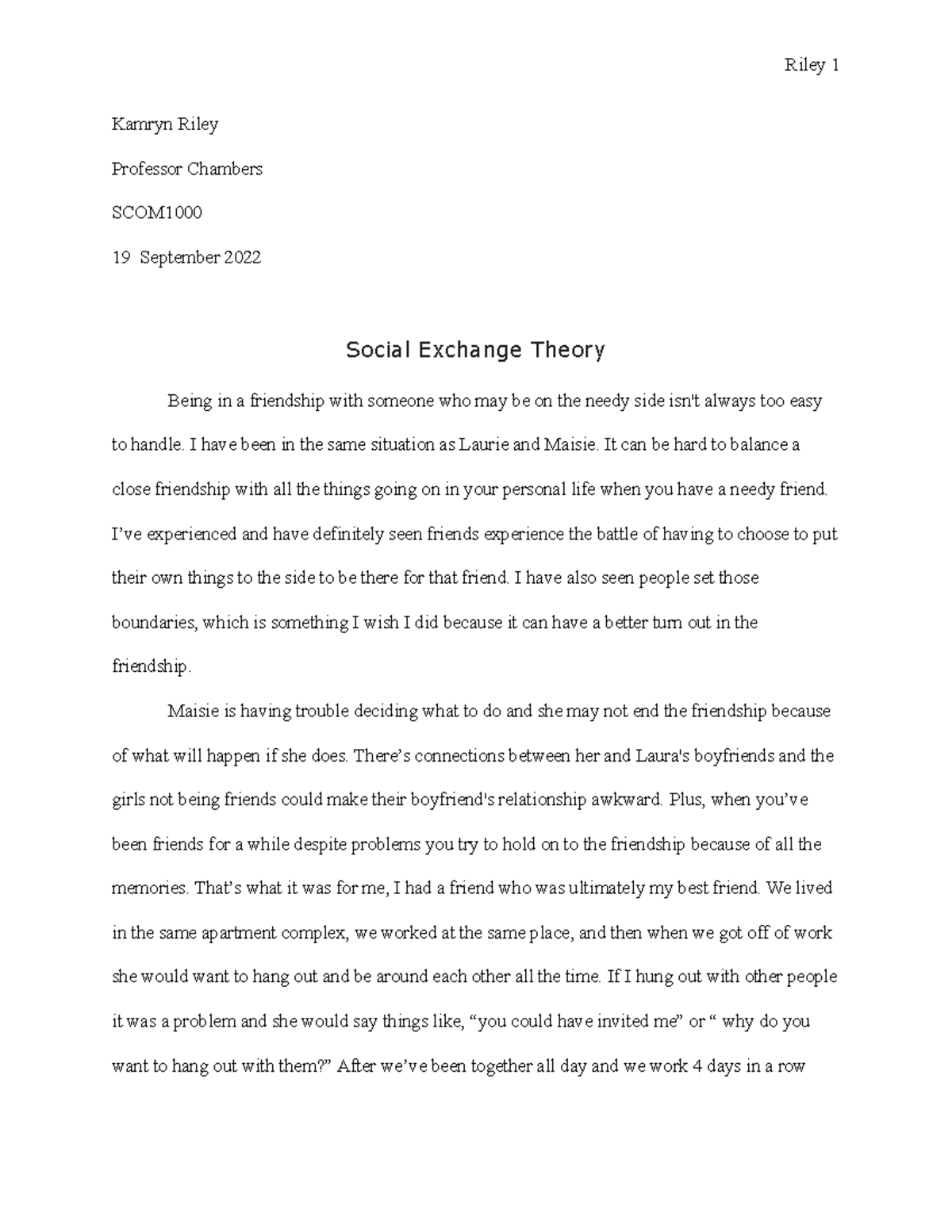 2.2 JE - journal entry - Riley 1 Kamryn Riley Professor Chambers SCOM ...