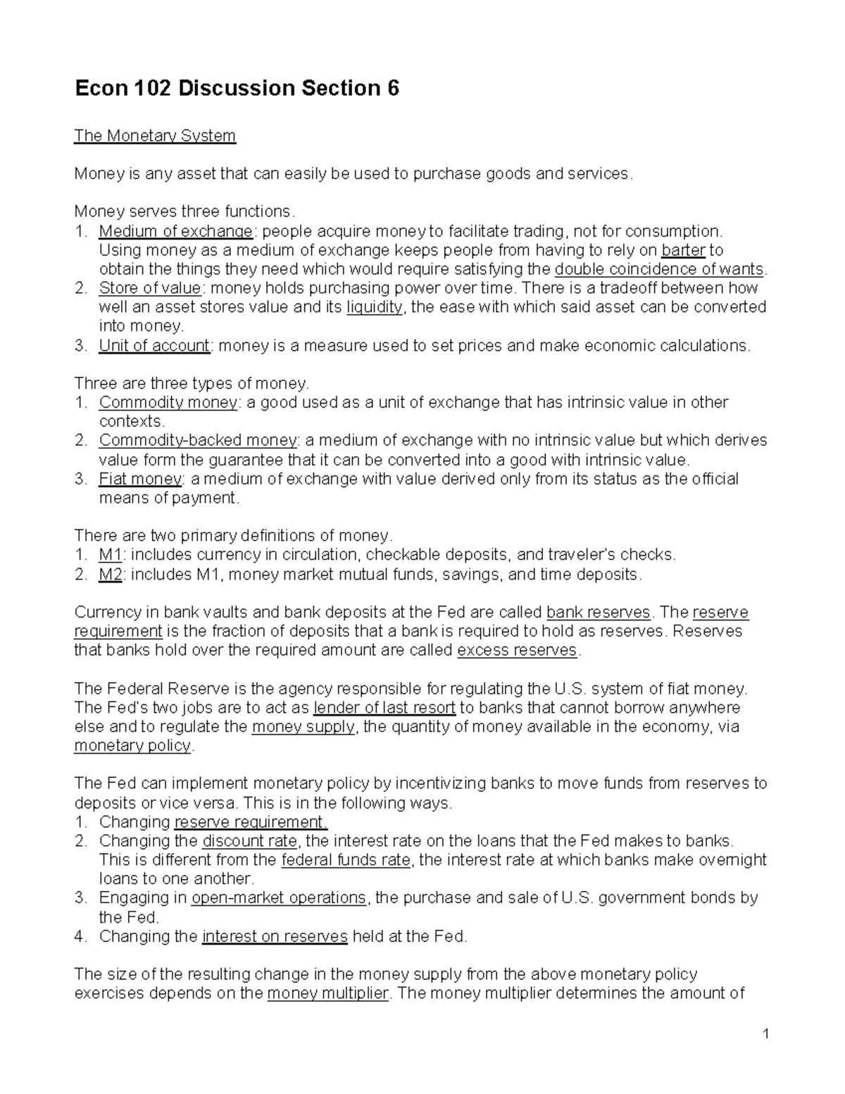 Discussion Section 6 - Questions and practice week 6 Steven Rick - Econ ...