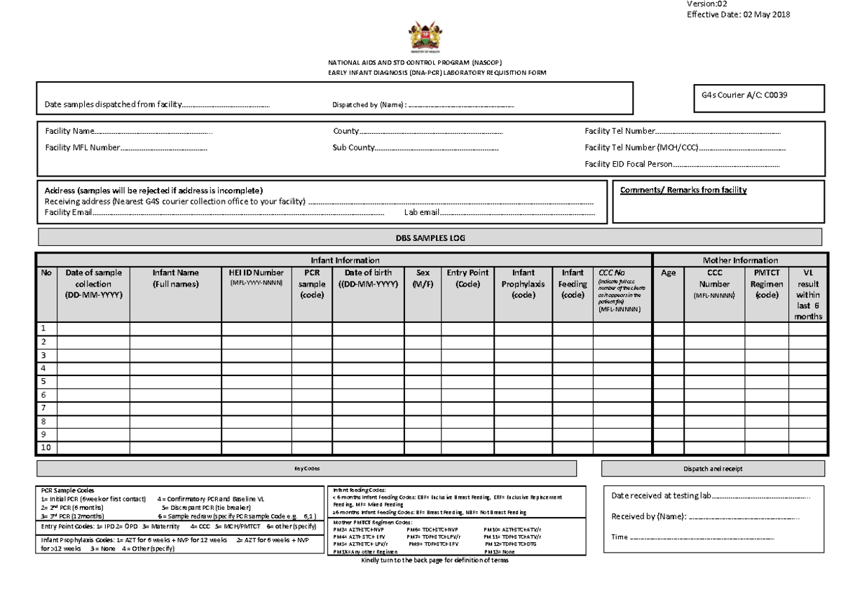EID Lab Requisition Form - NATIONAL AIDS AND STD CONTROL PROGRAM ...