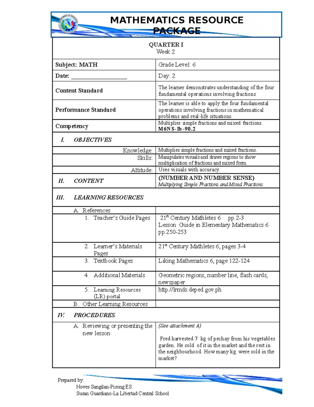 DLP Math 6 Q1 WEEK2 DAY2 - Lesson Plan - PACKAGE QUARTER I Week 2 ...