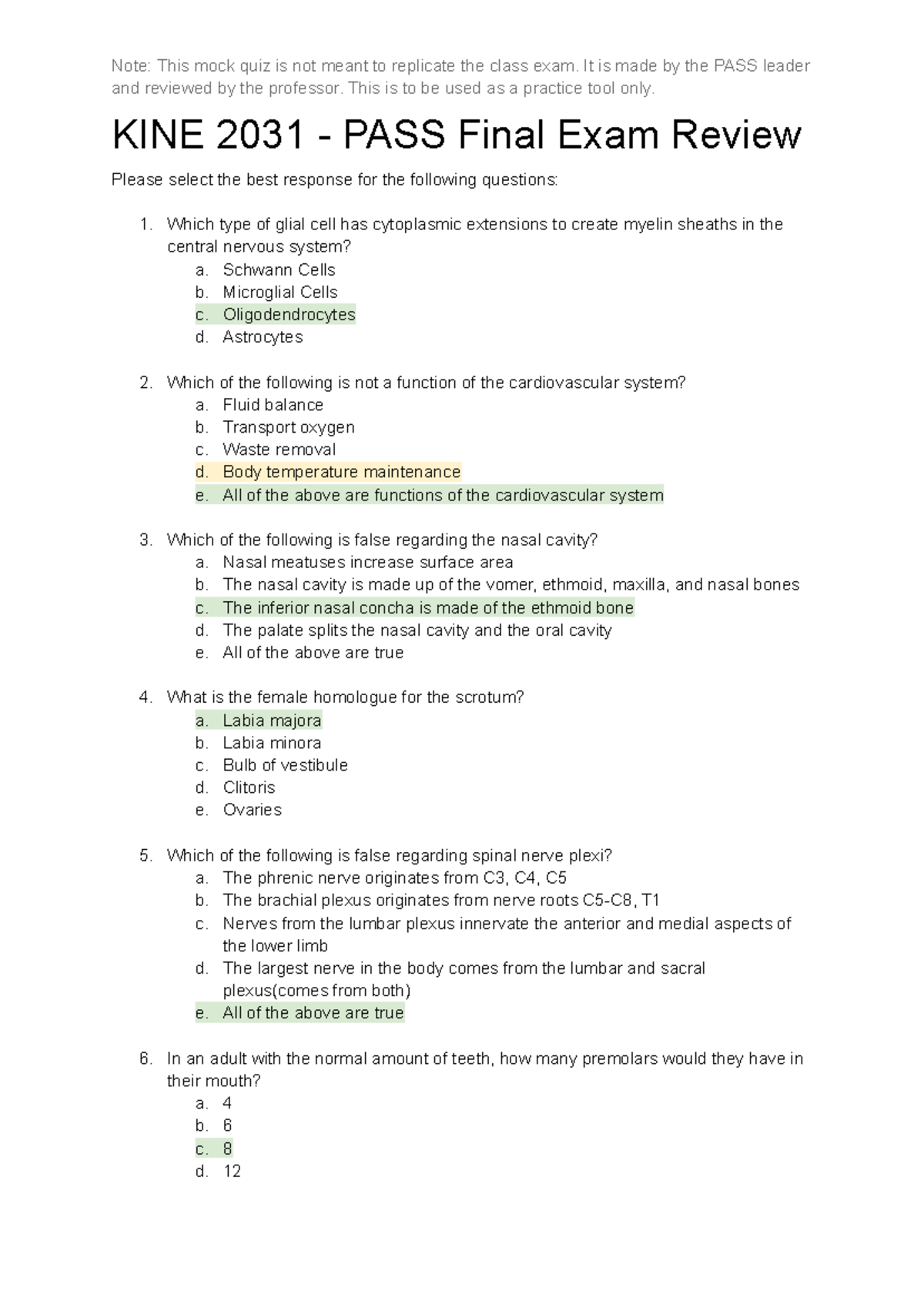 Correct final mock - and reviewed by the professor. This is to be used ...