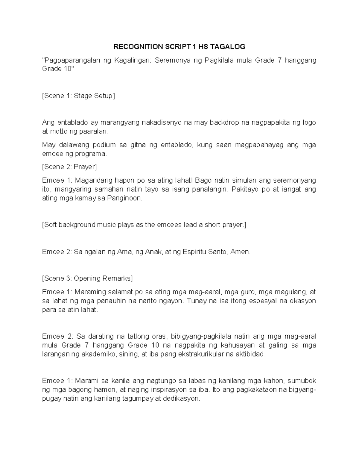 Recognition Script 1 HS Tagalog - RECOGNITION SCRIPT 1 HS TAGALOG ...