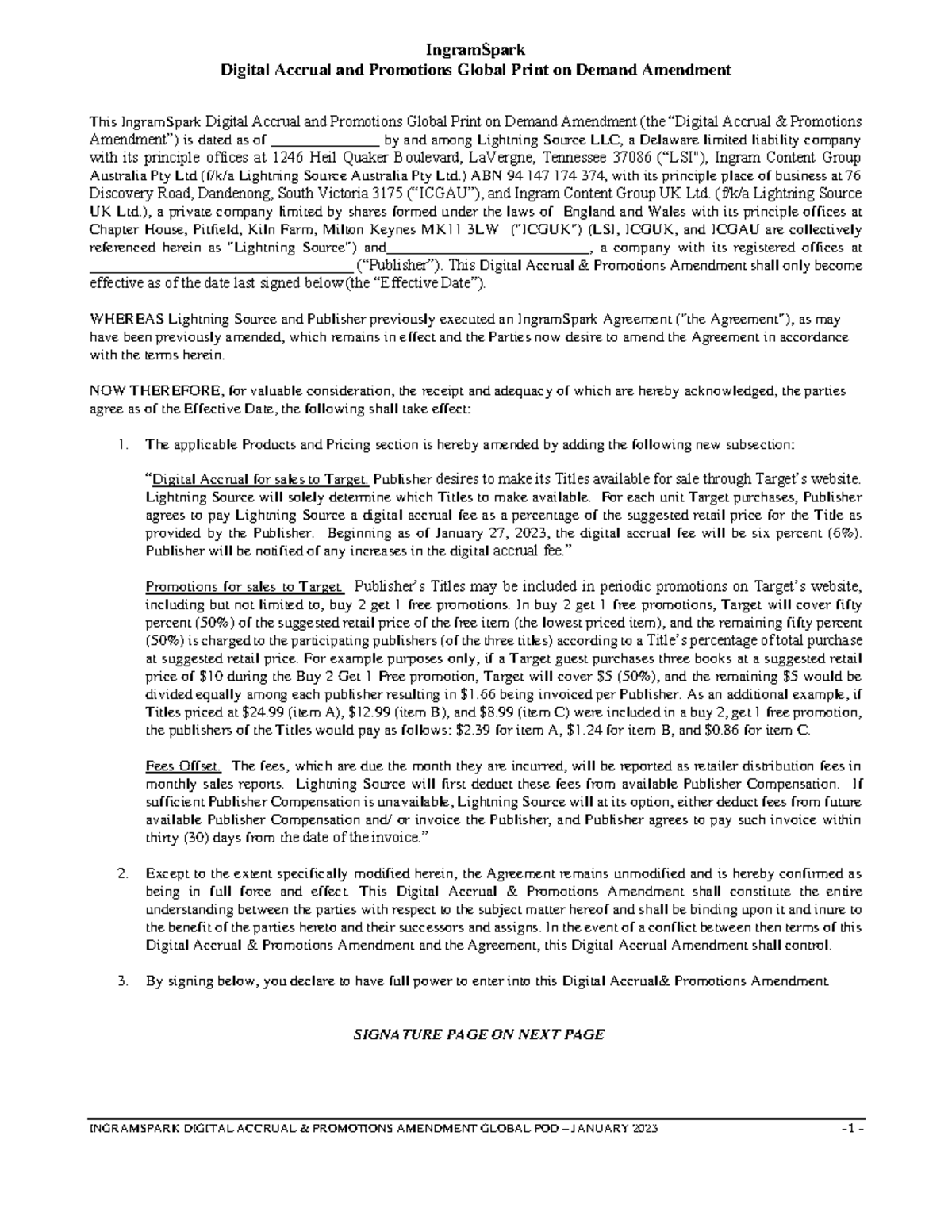 Ingram Spark Target Agreement - IngramSpark Digital Accrual and ...