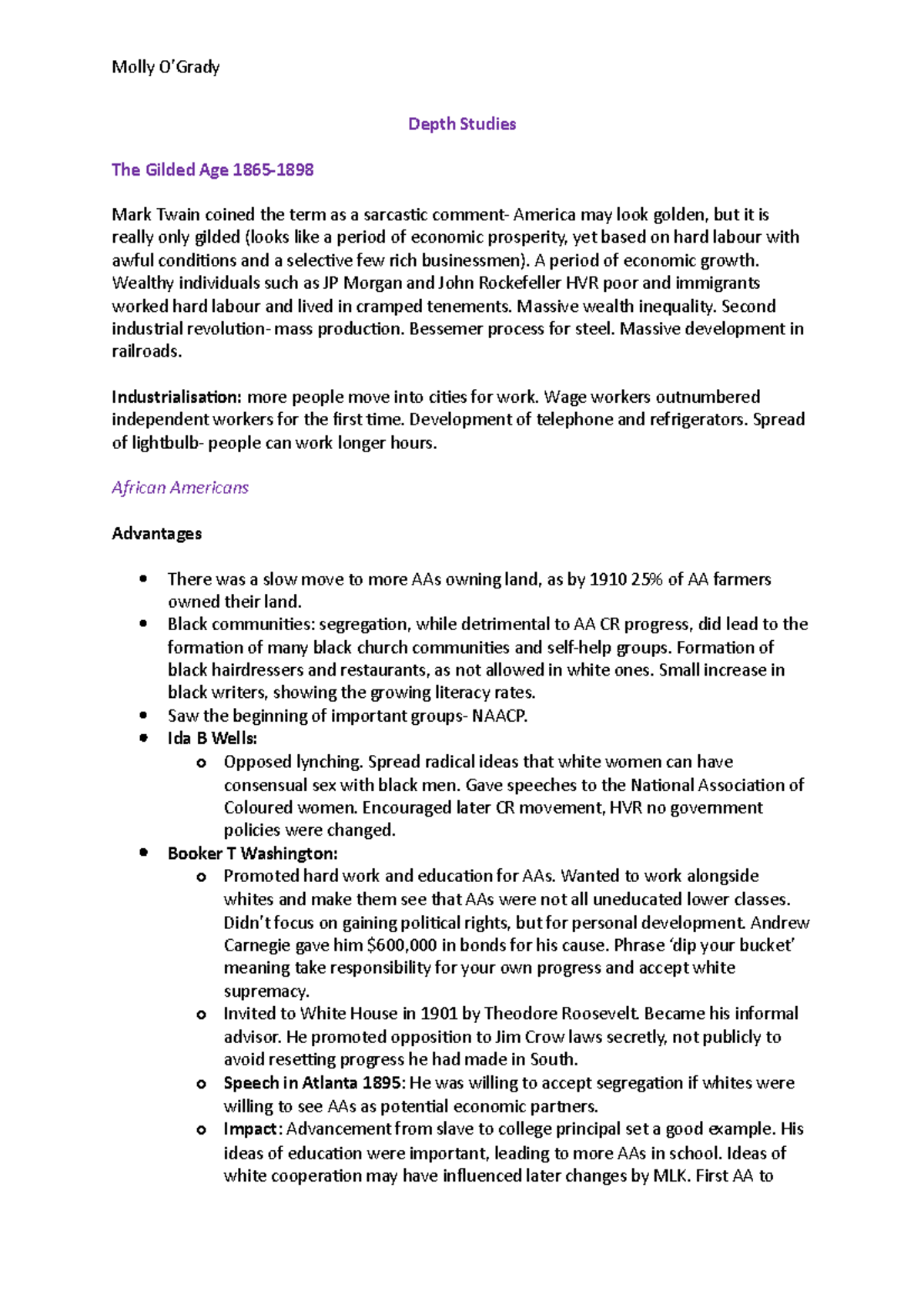 Civil Rights Depth Studies - Depth Studies The Gilded Age 1865- Mark ...