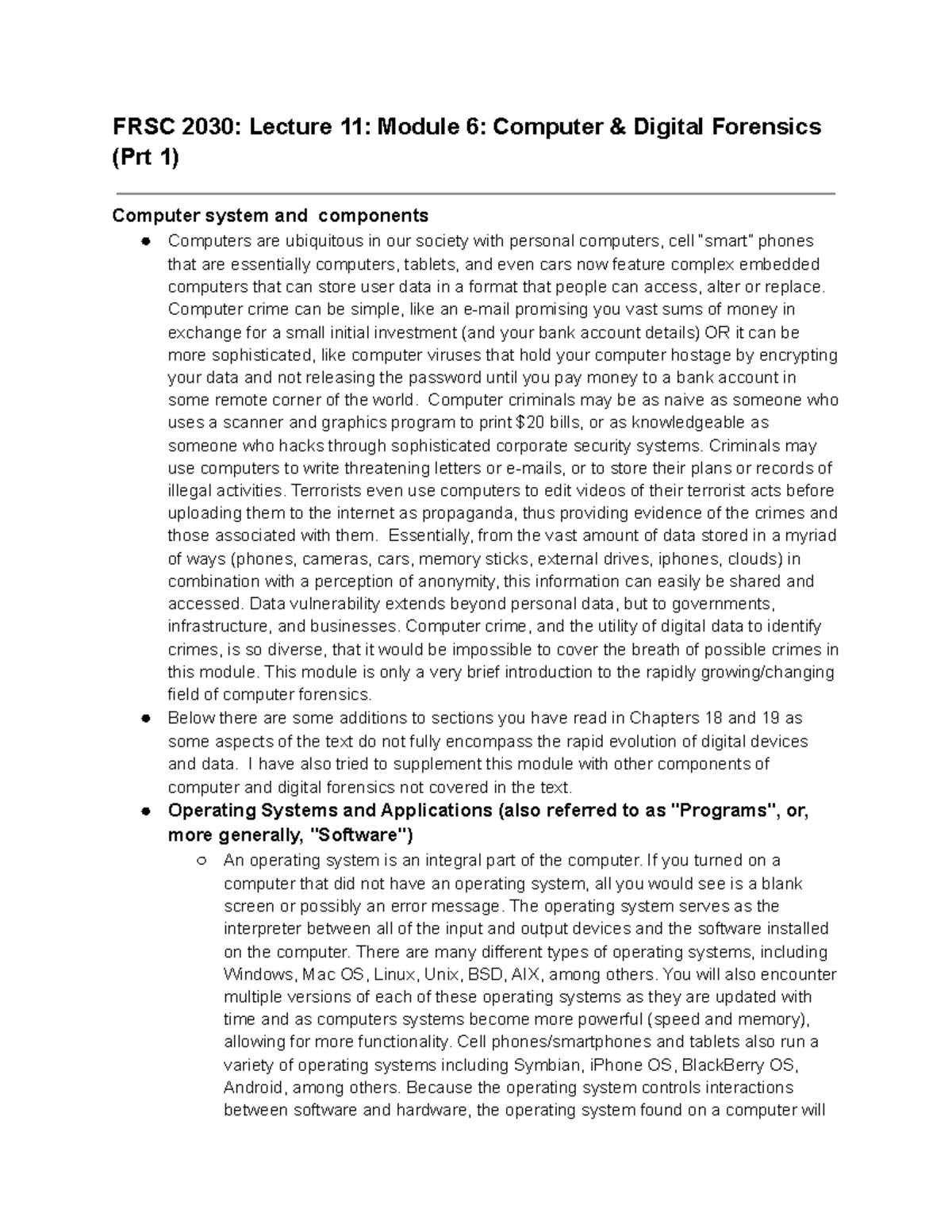 FRSC 2030 Lecture 11 Module 6 (Prt 1) - FRSC 2030: Lecture 11: Module 6: Computer & Digital ...