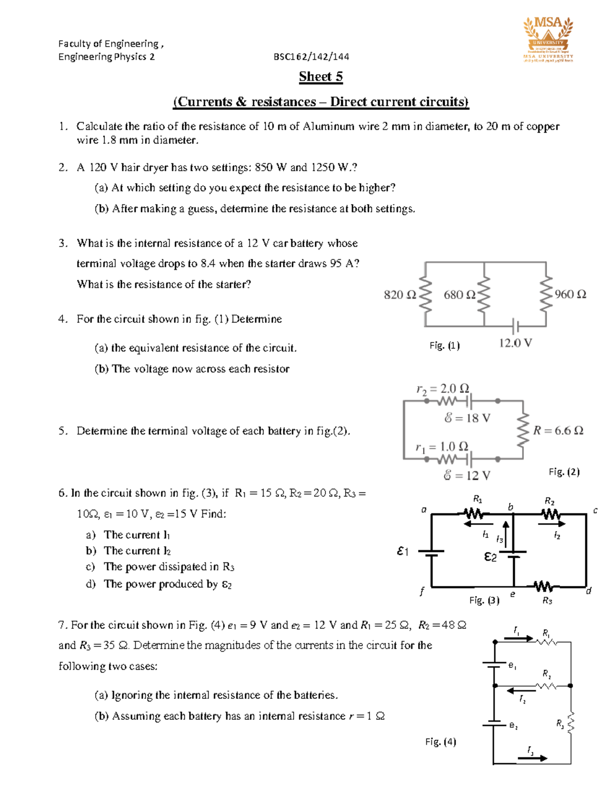 Sheet 5 - BSC162- Fall 22 - Faculty of Engineering , Engineering Physics 2 BSC162/142/ Sheet 5 ...