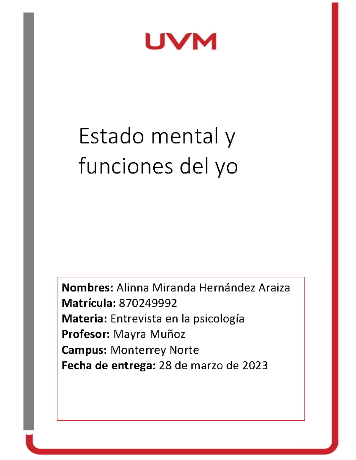 Estado Mental y funciones del YO esquema - i Estado mental y funciones ...