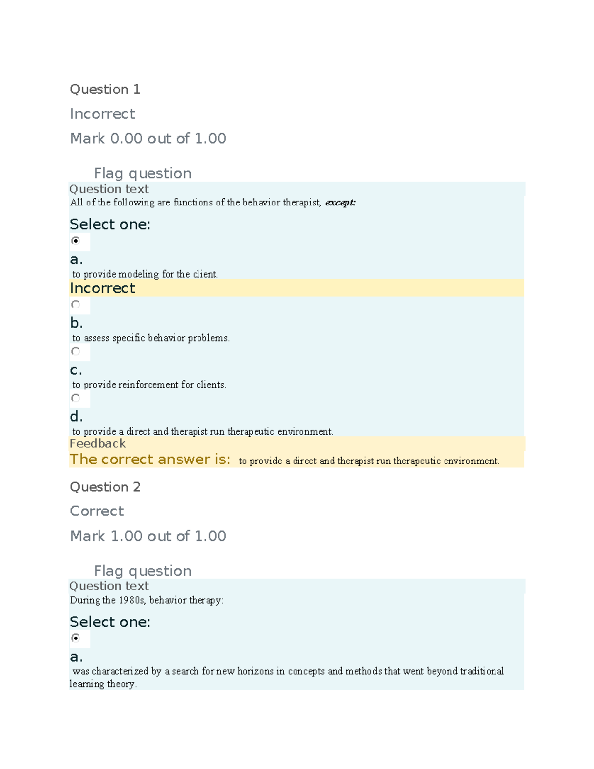 CH9Couns - Chapter 9 - Question 1 Incorrect Mark 0 out of 1. Flag ...