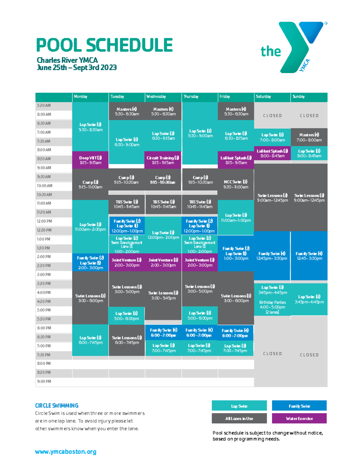 CR Summer Pool Updated Pool Schedule - Monday Tuesday Wednesday ...