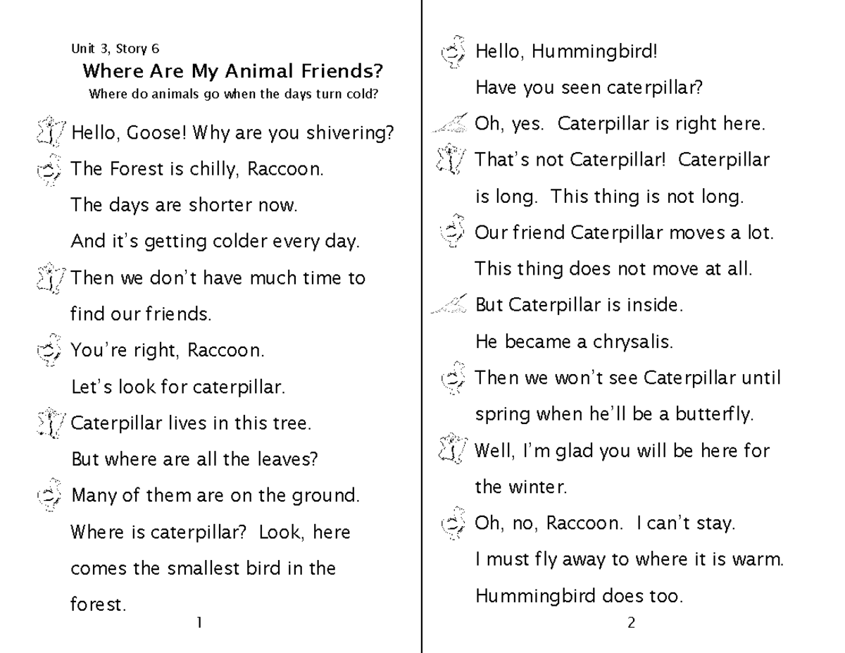 Rsstories 3-6 - To read - 1 Unit 3, Story 6 Where Are My Animal Friends ...
