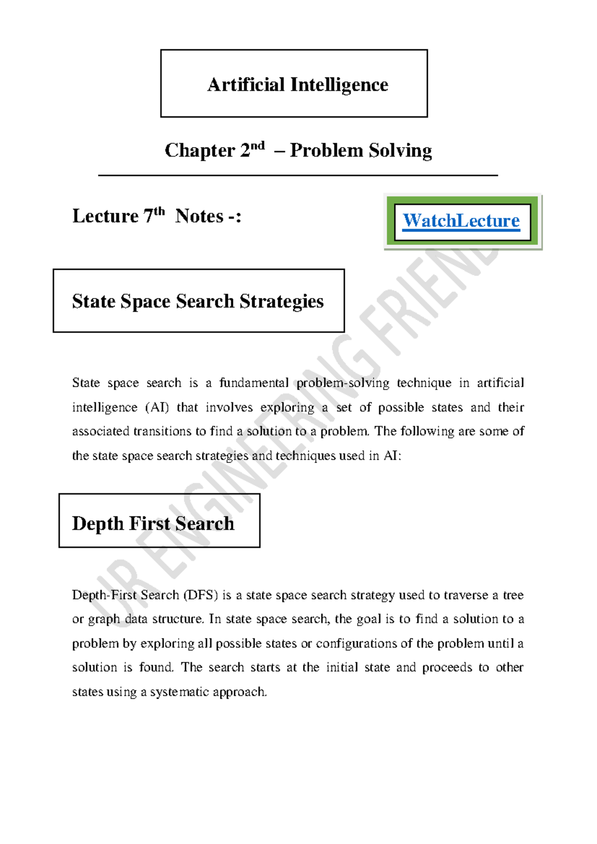 DFS - Artificial Intelligence Chapter 2 nd – Problem Solving Lecture 7 ...