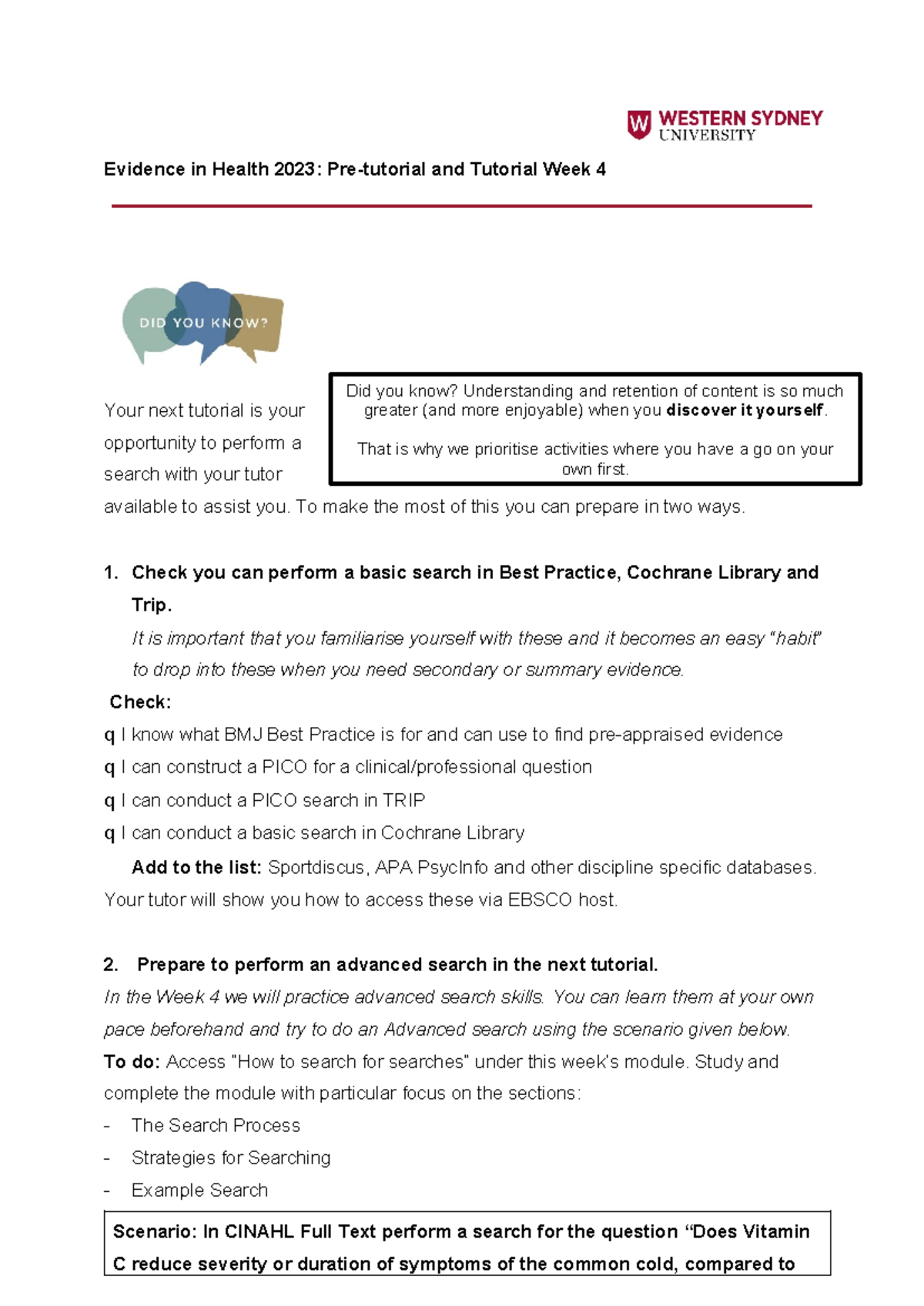 EIH Pre-tutorial and Tutorial worksheet Week 04 - Evidence in Health 2023: Pre-tutorial and ...