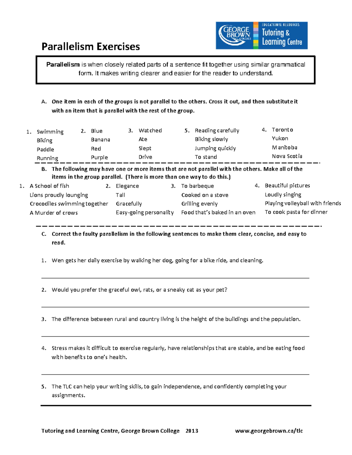 Parallelism practice - Noice - Parallelism Exercises Tutoring and ...
