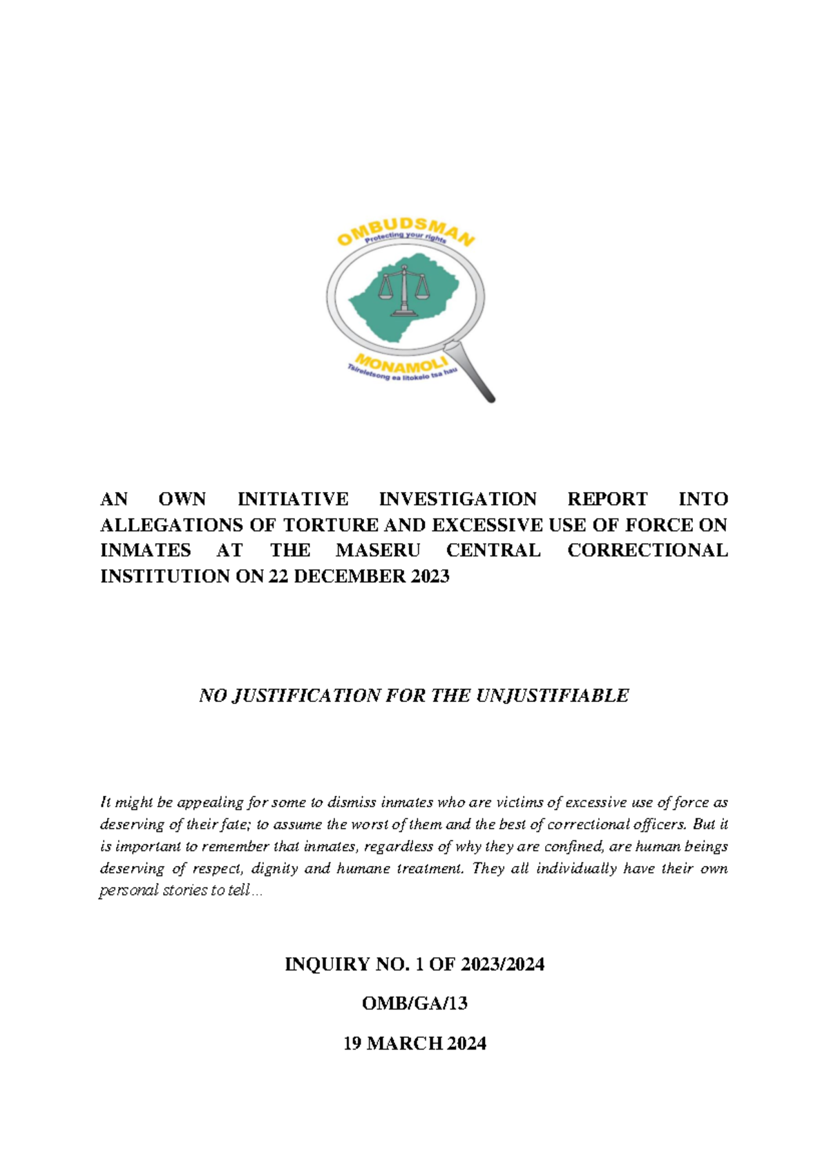 Final Ombudsman Investigation Report - MCCI Inmate 240319 170711 - AN ...