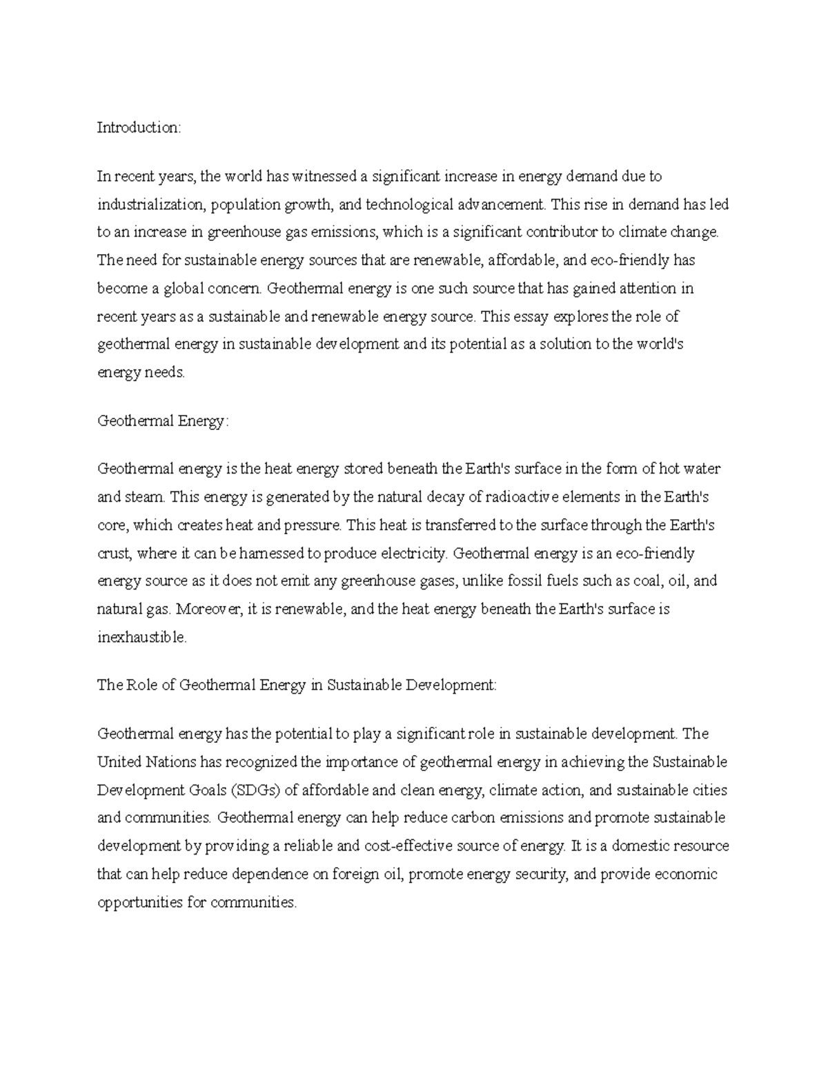 Title The Role of Geothermal Energy in Sustainable Development ...