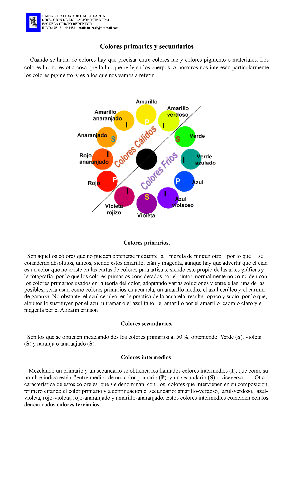 Colores primarios y secundarios - I. MUNICIPALIDAD DE CALLE LARGA ...