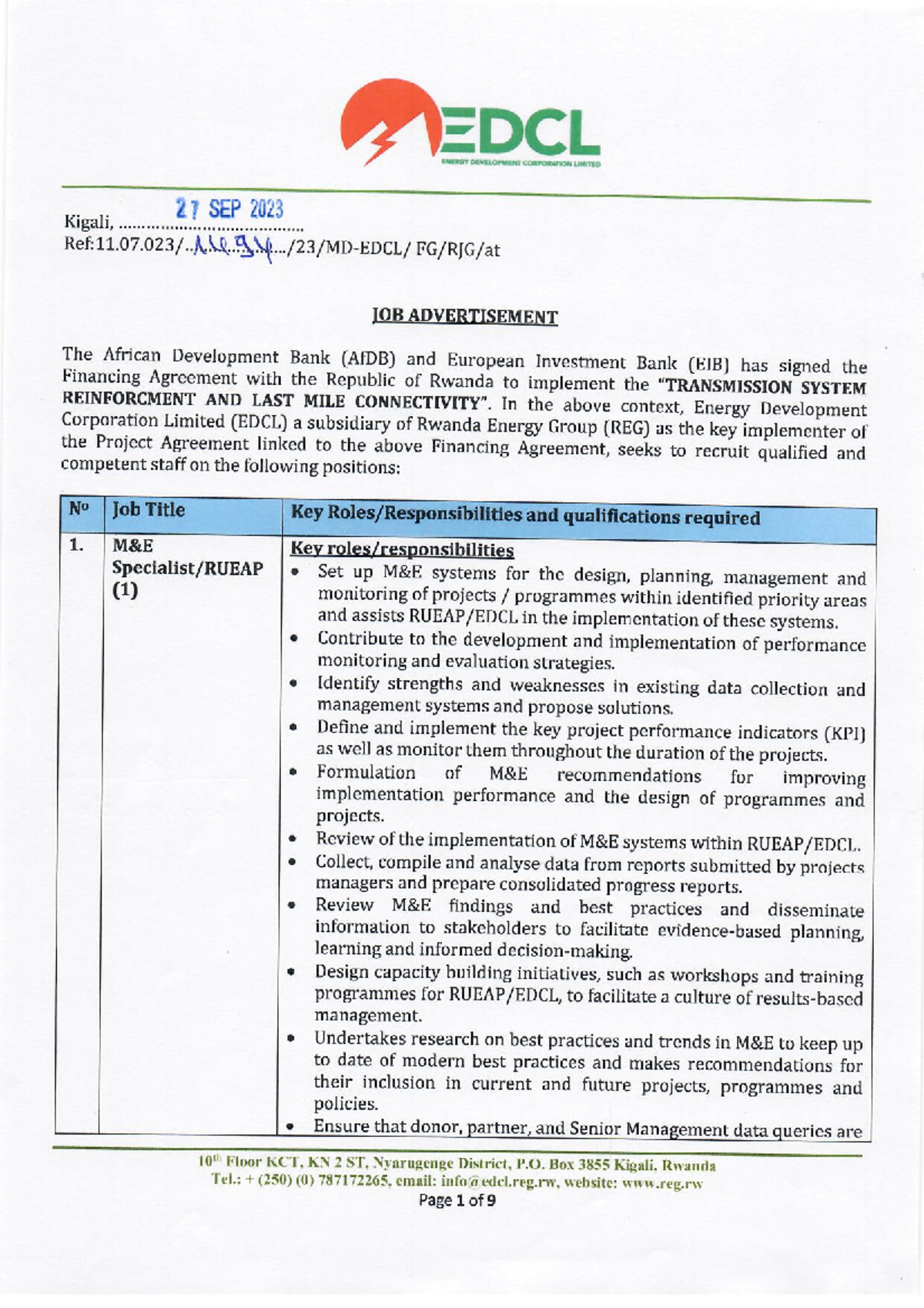 JOB Advertisement FOR 4 Positions-EDCL- Rueap - corporate law - Studocu