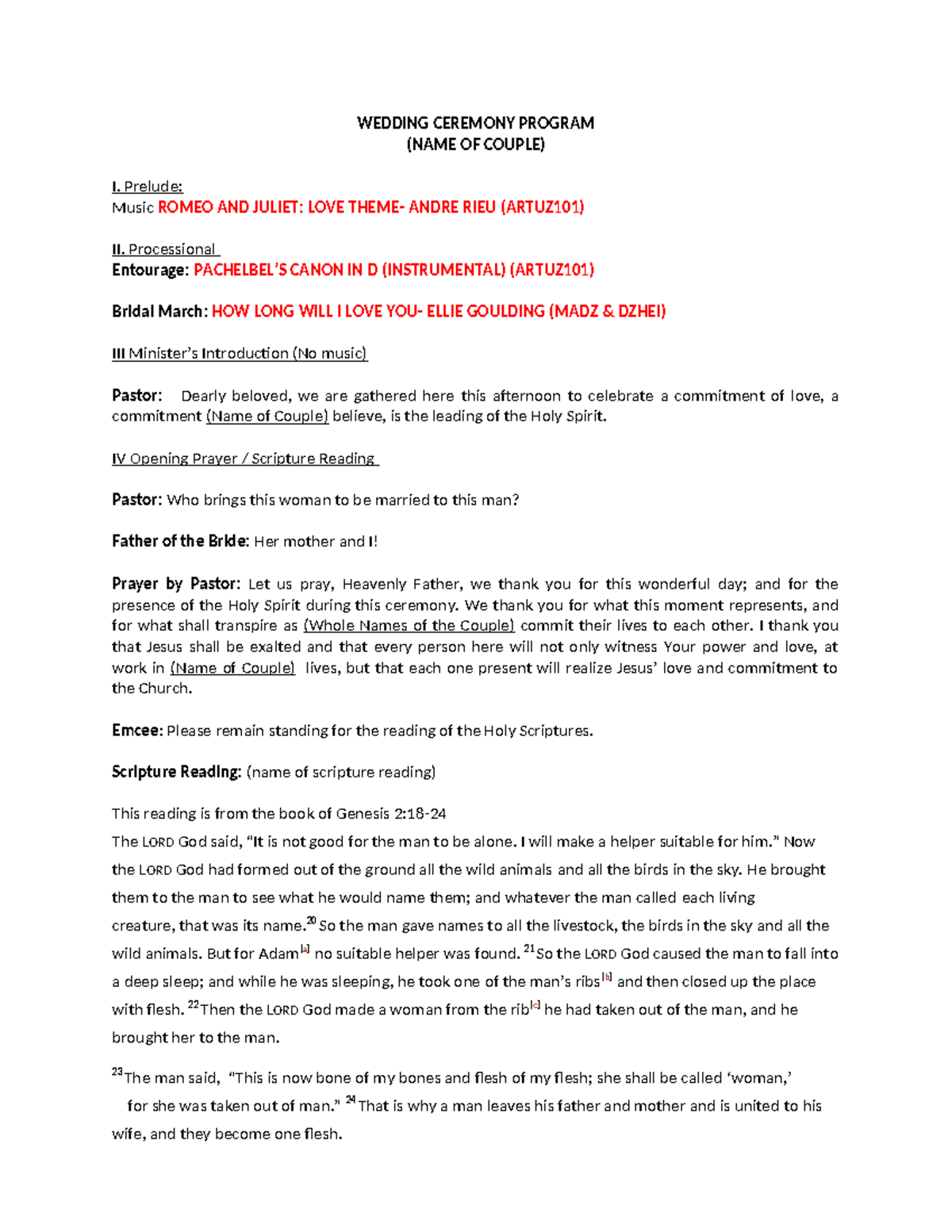 Wedding ceremony program christian wedding - WEDDING CEREMONY PROGRAM ...