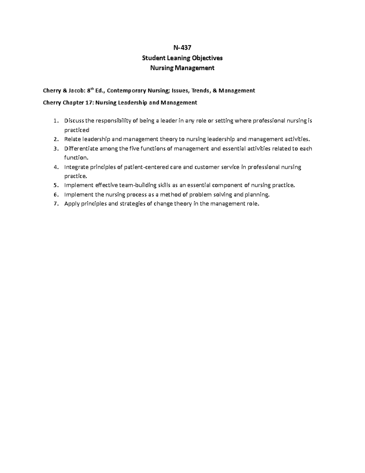 Cherry SLOs Ch 17-1 - Lecture Notes - N- Student Leaning Objectives ...