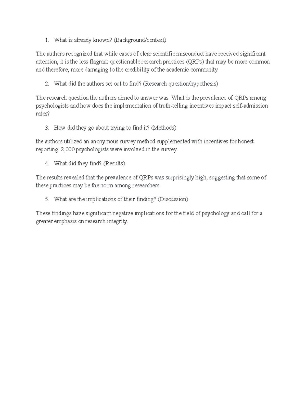 Pre-class questions John et al., 2012 - What is already known ...