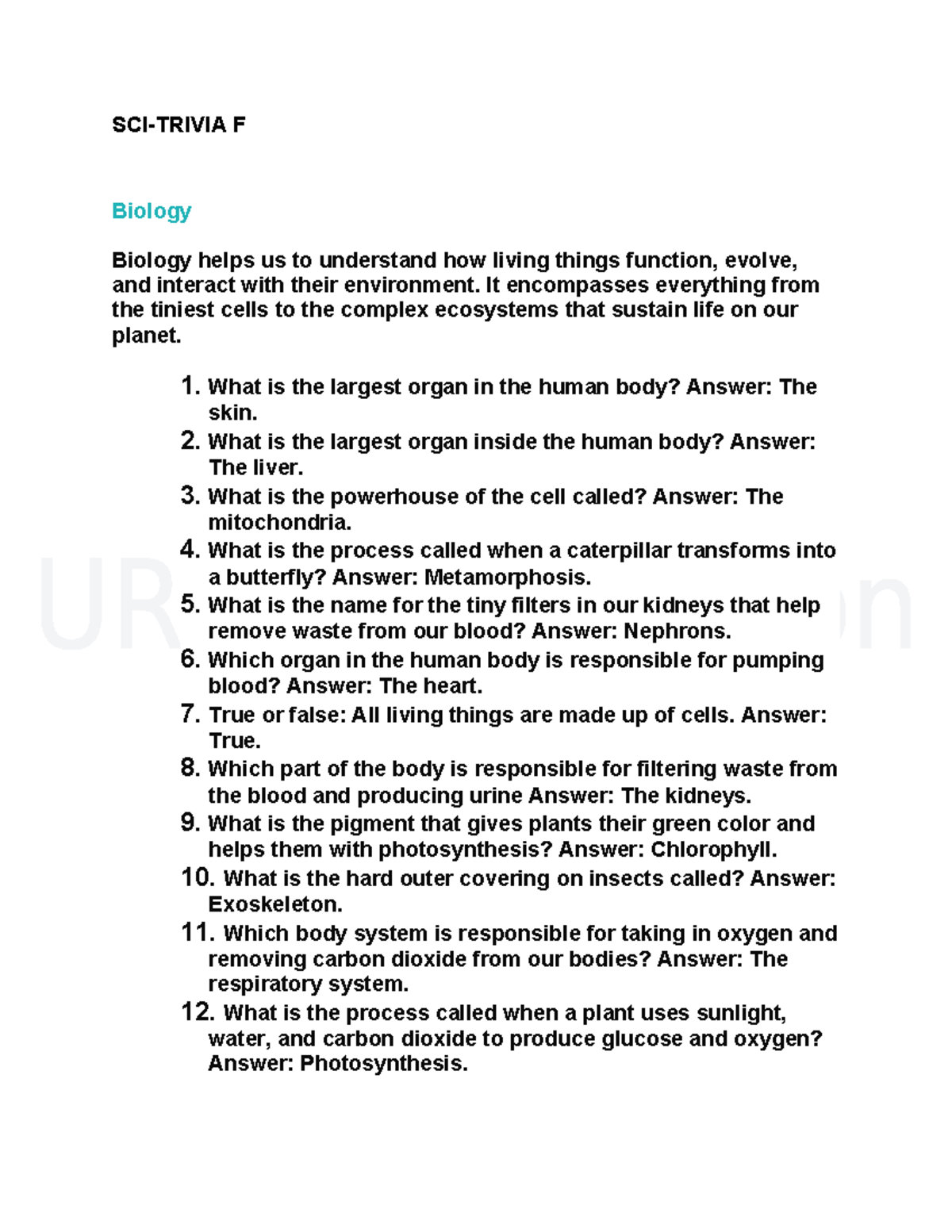 SCI- Trivia-F - reviewer for science guide - SCI-TRIVIA F Biology ...