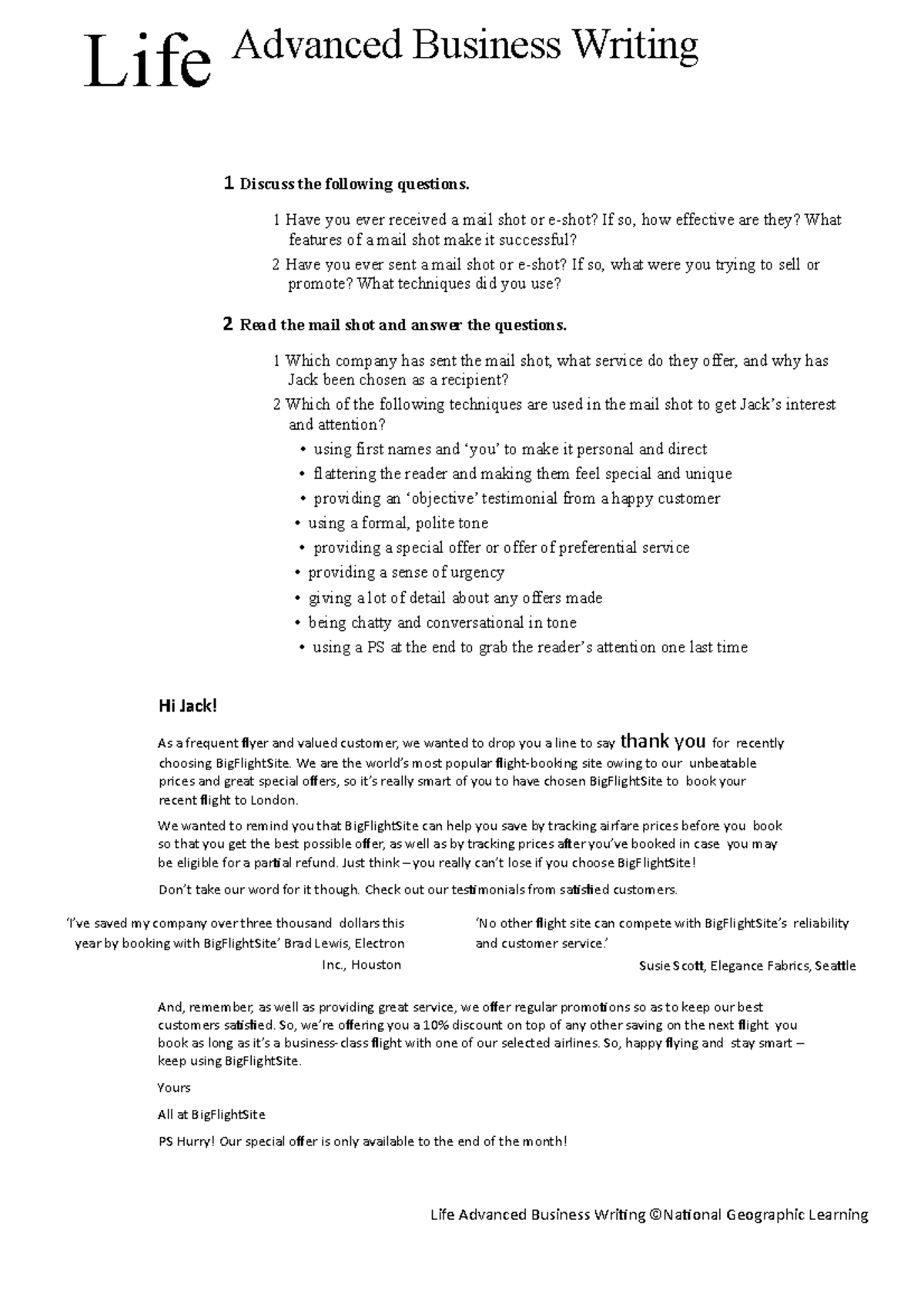 Adv U4 AMail Shot - dfdsgh - Life Advanced Business Writing Worksheet 4 ...