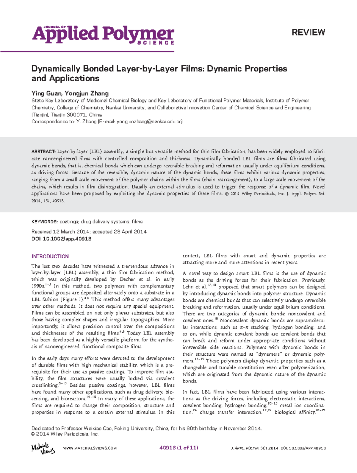 25 - farfq14 - Dynamically Bonded Layer-by-Layer Films: Dynamic Properties and Applications Ying ...