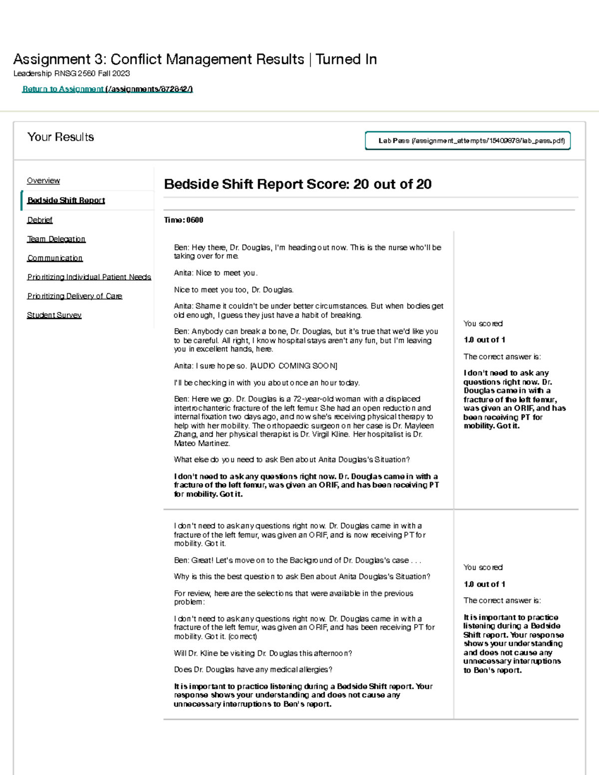 Shadow Health Leadership Mod (3) Conflict Mgmt - Transcript Overview ...