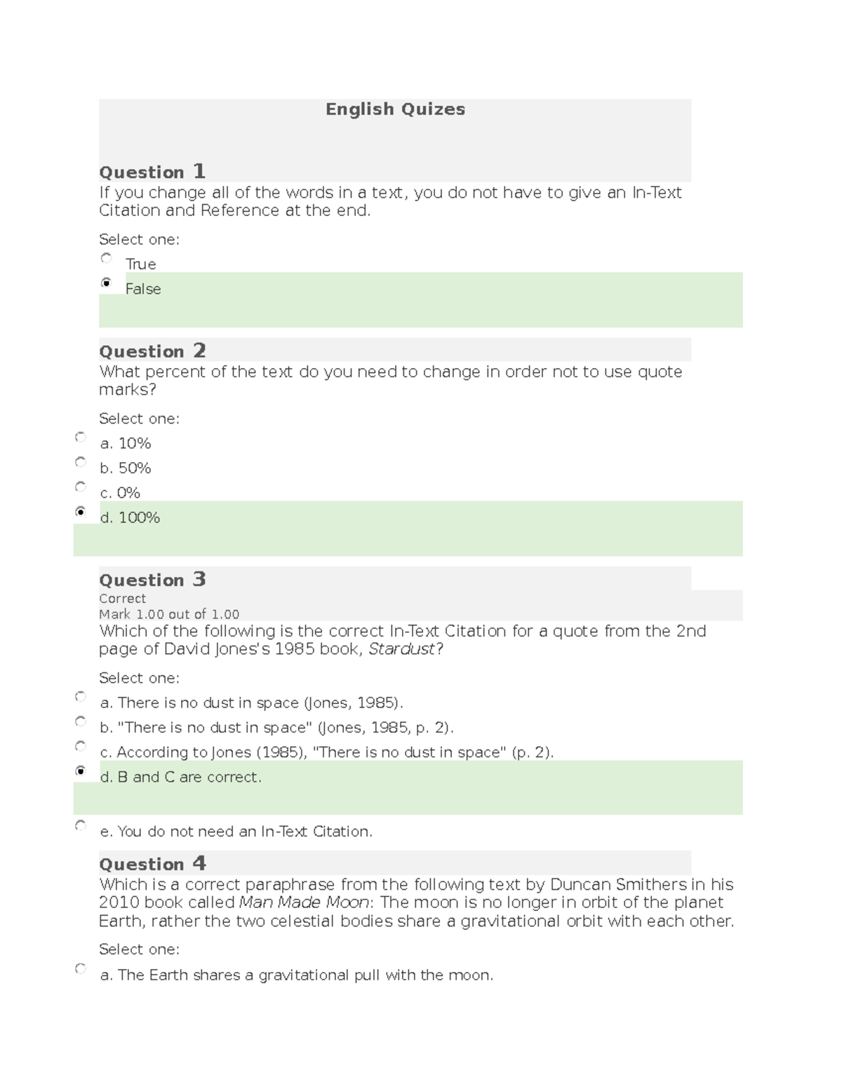 English Quizes - quiz material for review - English Quizes Question 1 ...
