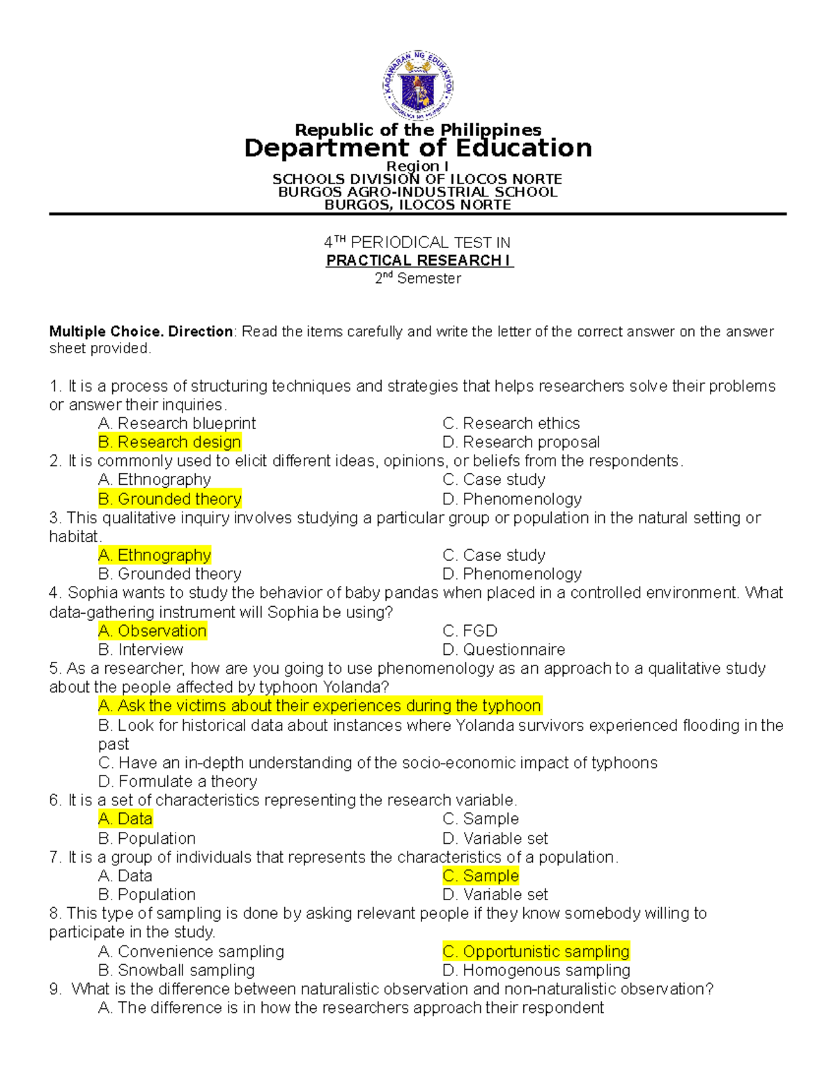 Periodical exam in pr1 - summative test - Republic of the Philippines ...