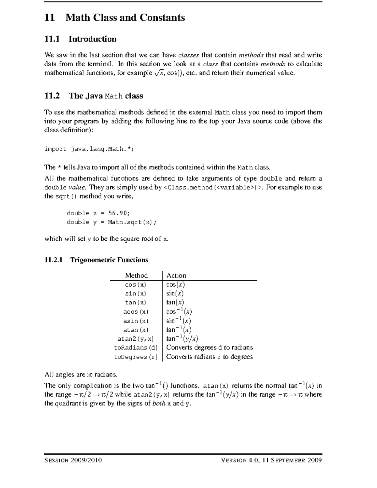 Lecture Notes 11 - 11 Math Class and Constants 11 Introduction We saw ...