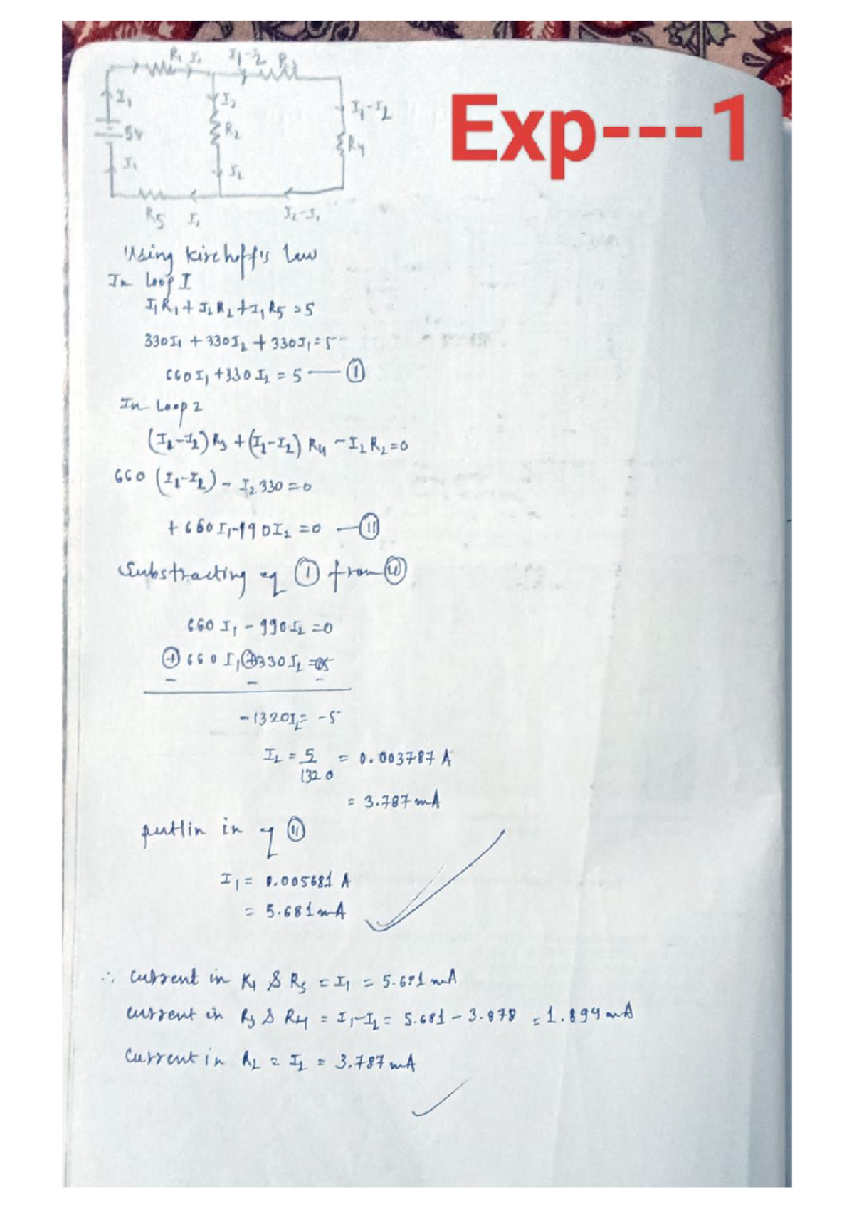 Ece279 all experiments of lab manual - R. it I, (I2 5v R2 Ry I, Exp 1 52 R5 I, using kire Law In ...