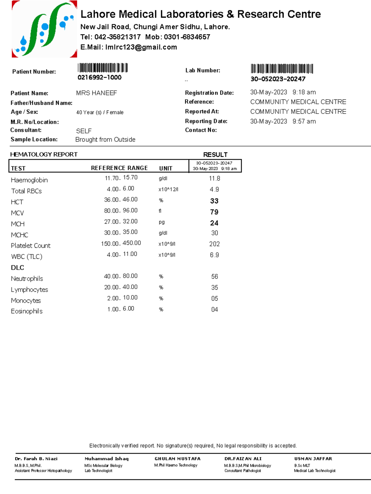 Normaltestreport (17) - Lahore Medical Laboratories & Research Centre ...