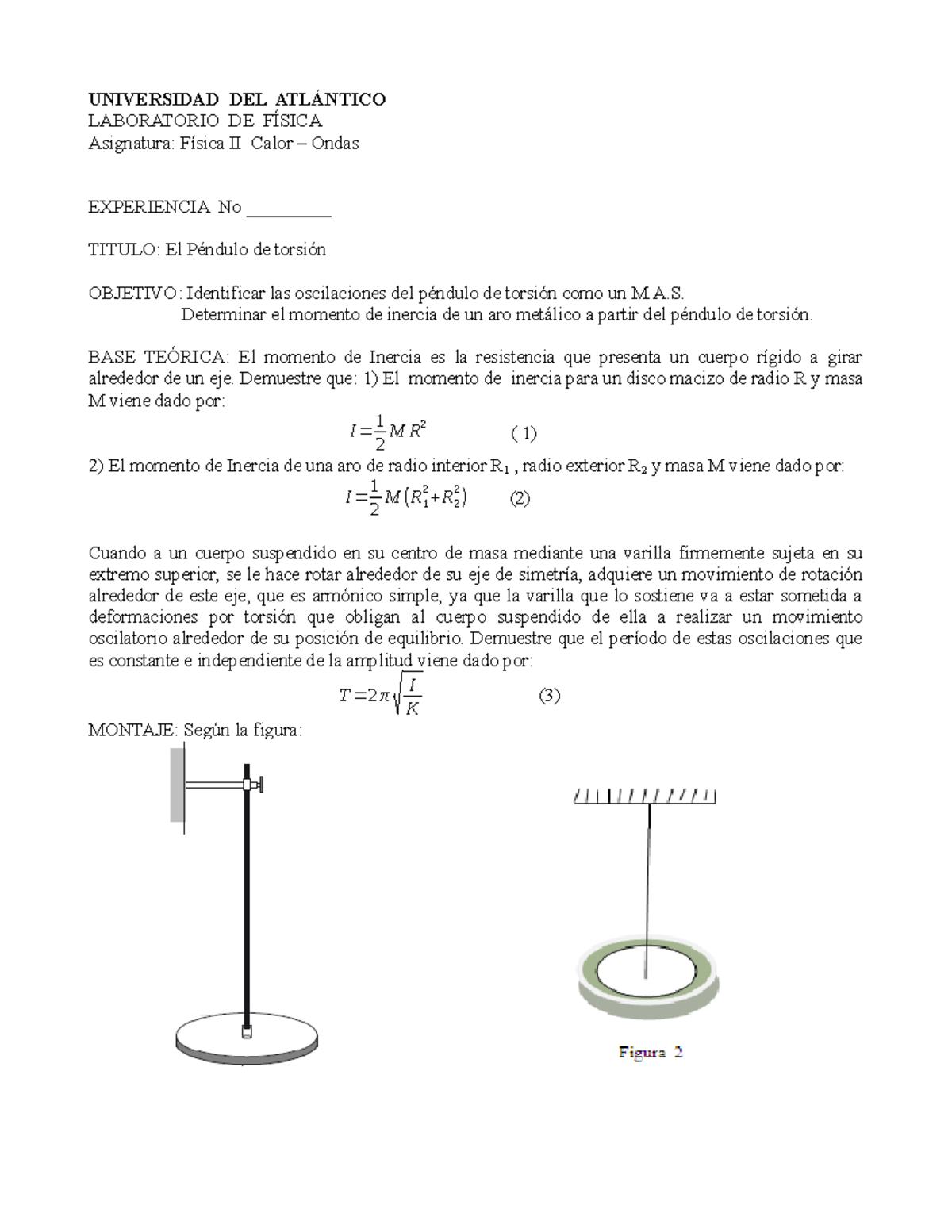 El Péndulo de torsion OK - UNIVERSIDAD DEL ATLÁNTICO LABORATORIO DE ...