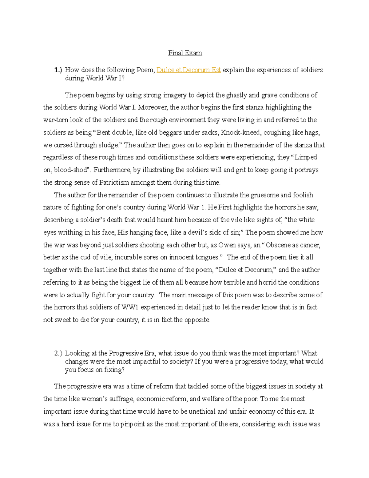 Final EXAM HIST AMUK 3 - Midterm Essay - Final Exam 1.) How does the ...