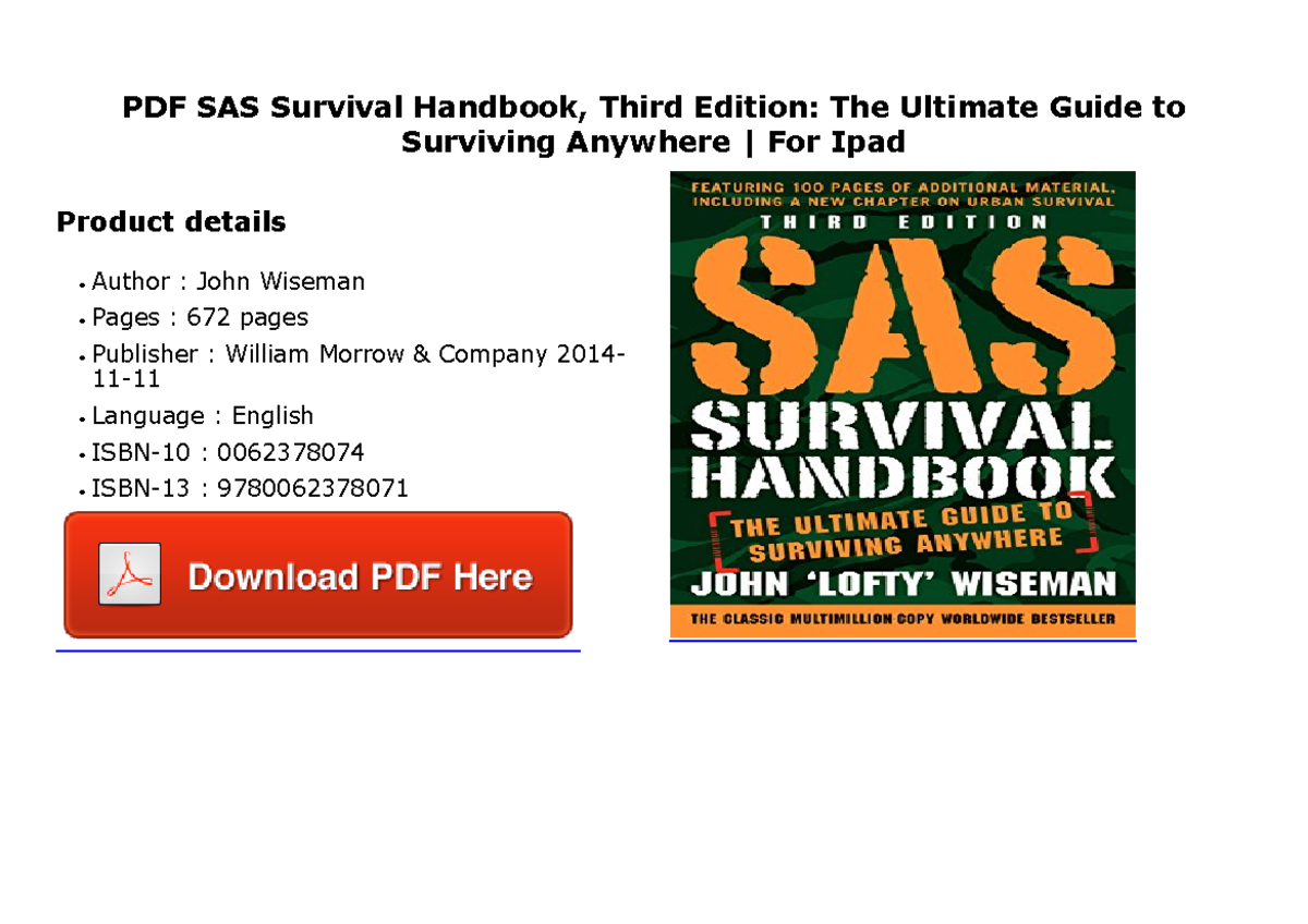SAS Survival Handbook Third Edition The - Studocu