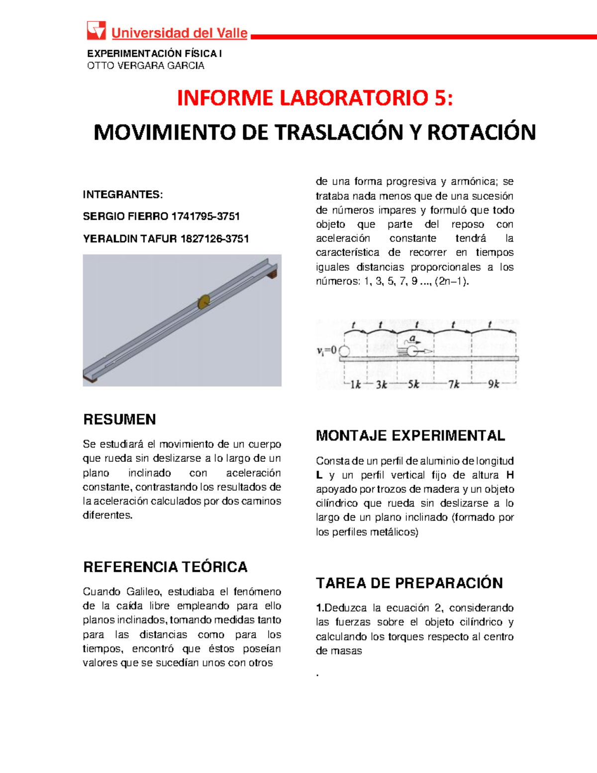 Informe laboratorio 5 movimiento de traslacion y rotacion - Warning: TT: undefined function: 32 ...