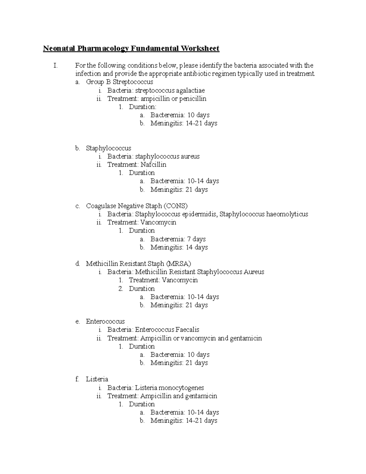 Pharm - Medications - Neonatal Pharmacology Fundamental Worksheet I ...