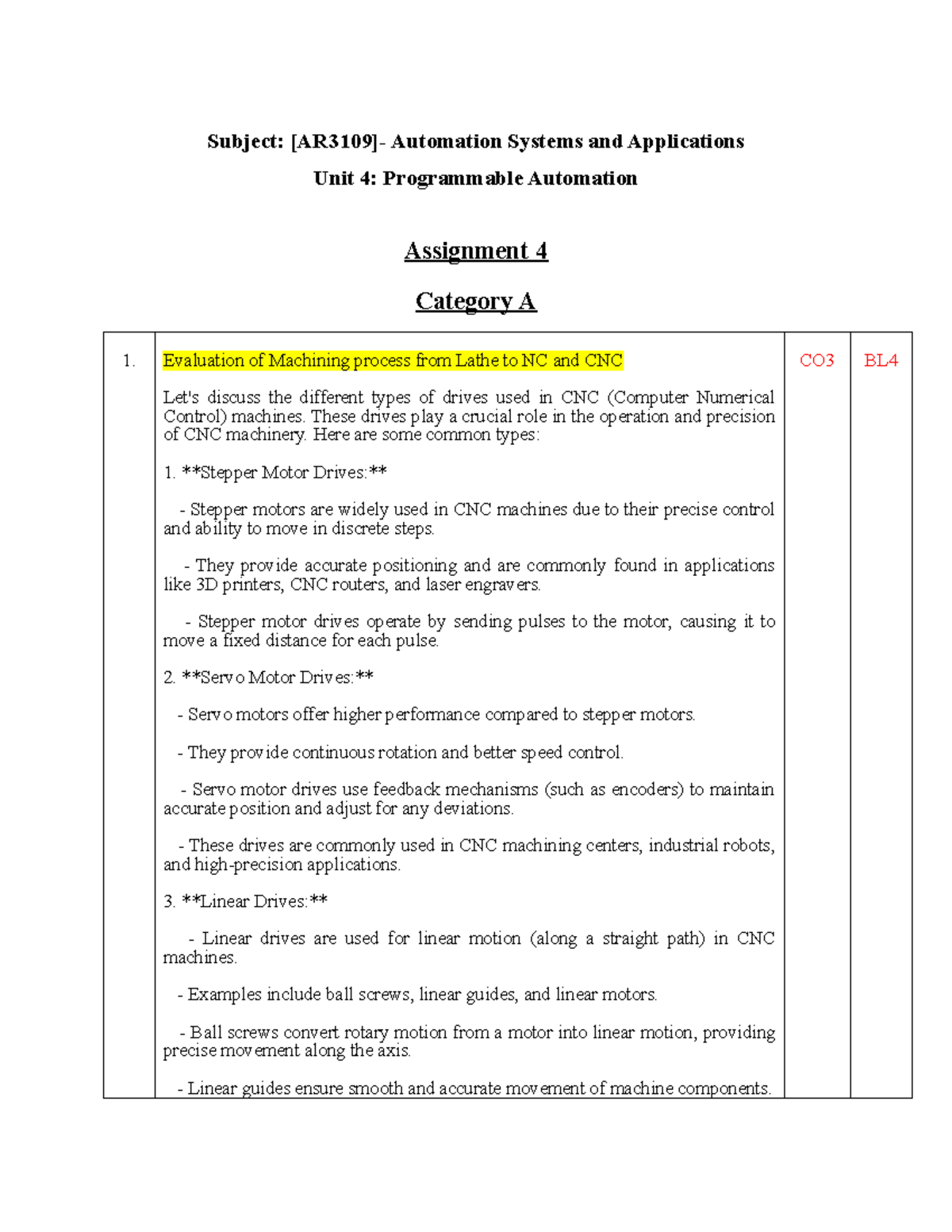 ASA Unit 4 Assignment 4 - ihhdipckn uodcou - Subject: [AR3109]- Automation Systems and ...