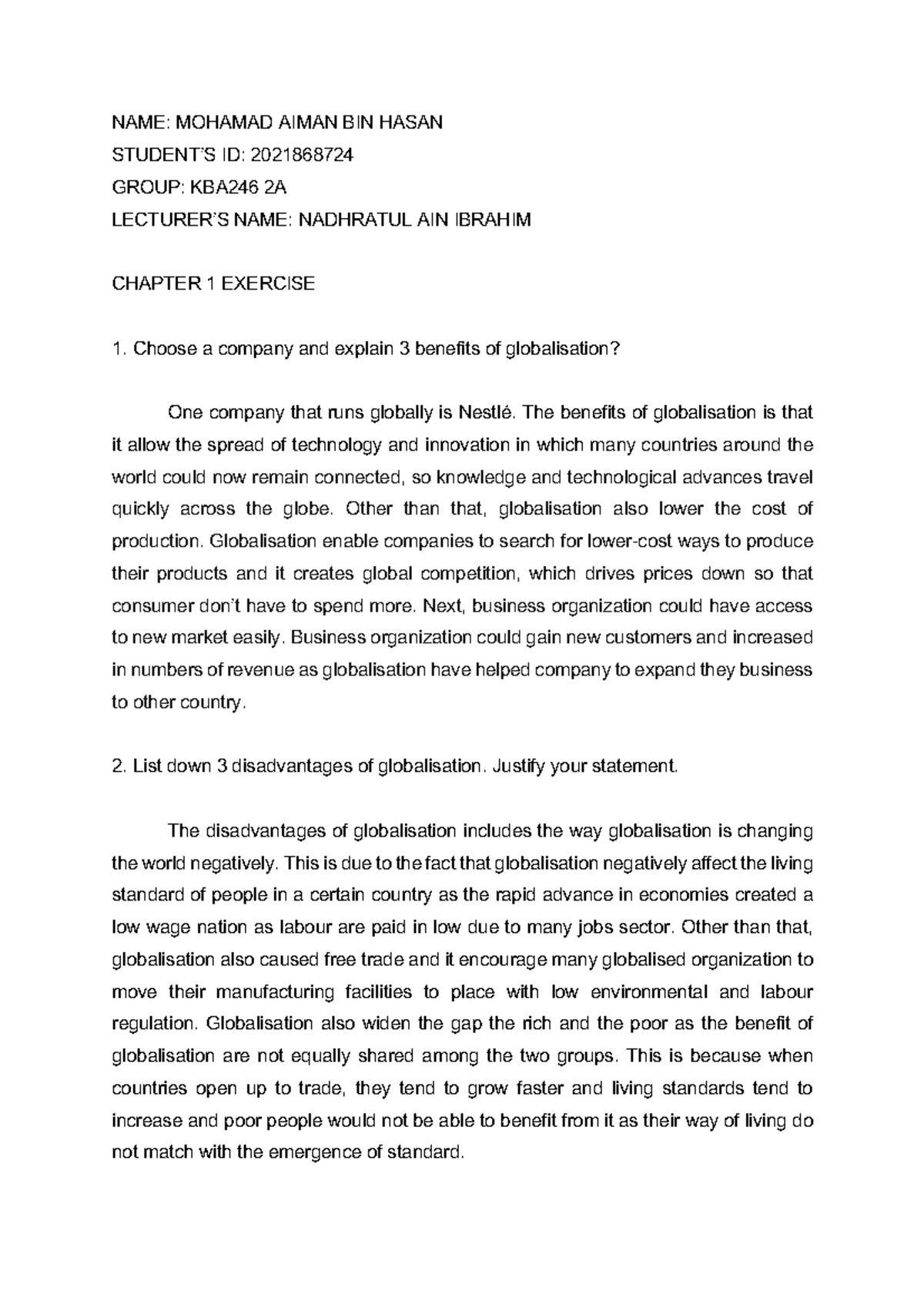 IBM 536 TUTORIAL EXERCISE Chapter 1. - NAME: MOHAMAD AIMAN BIN HASAN ...