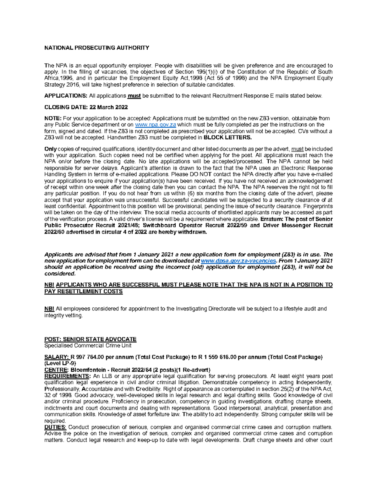 4 march 2022 as on 1 march 22 - NATIONAL PROSECUTING AUTHORITY The NPA ...