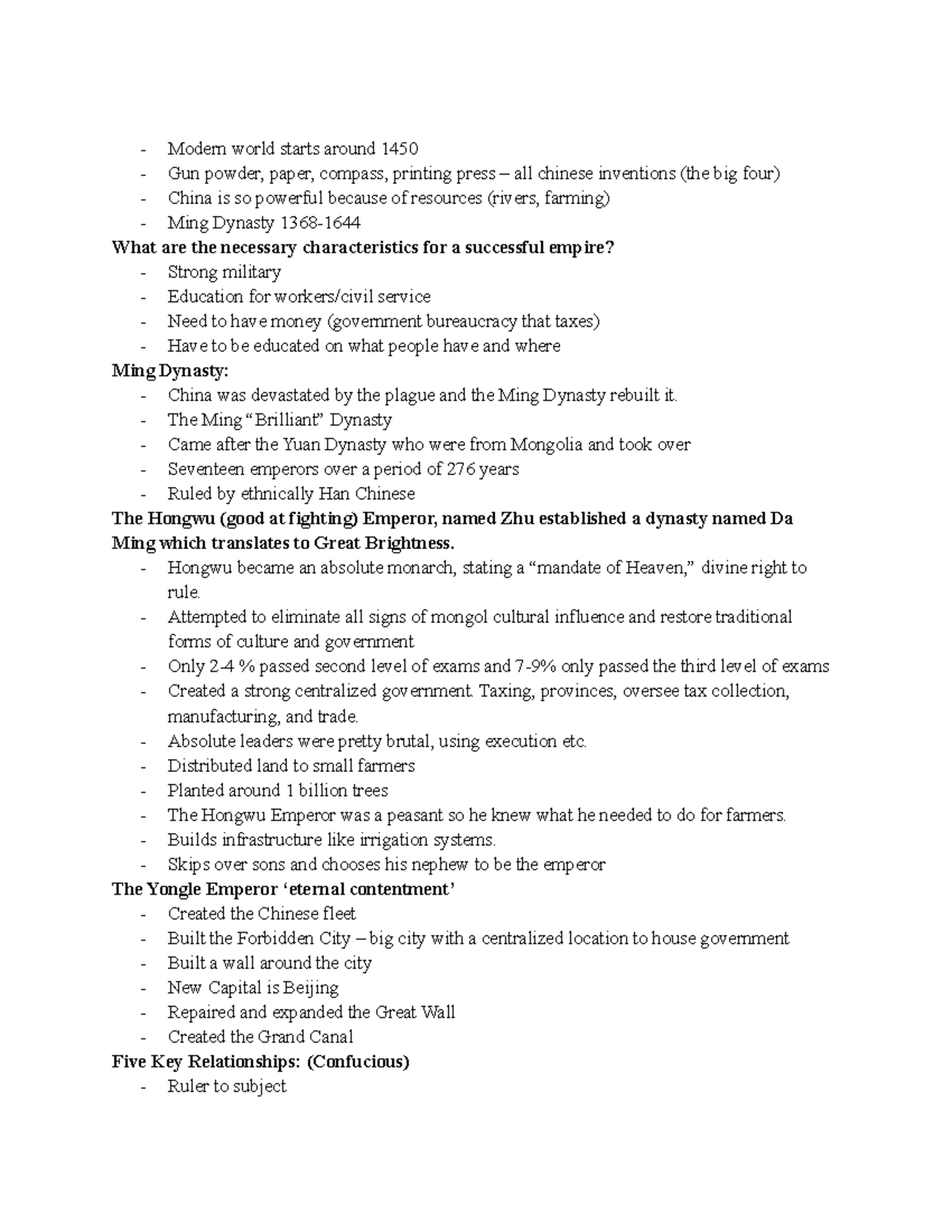 History Topic 1 Notes - Modern world starts around 1450 Gun powder ...