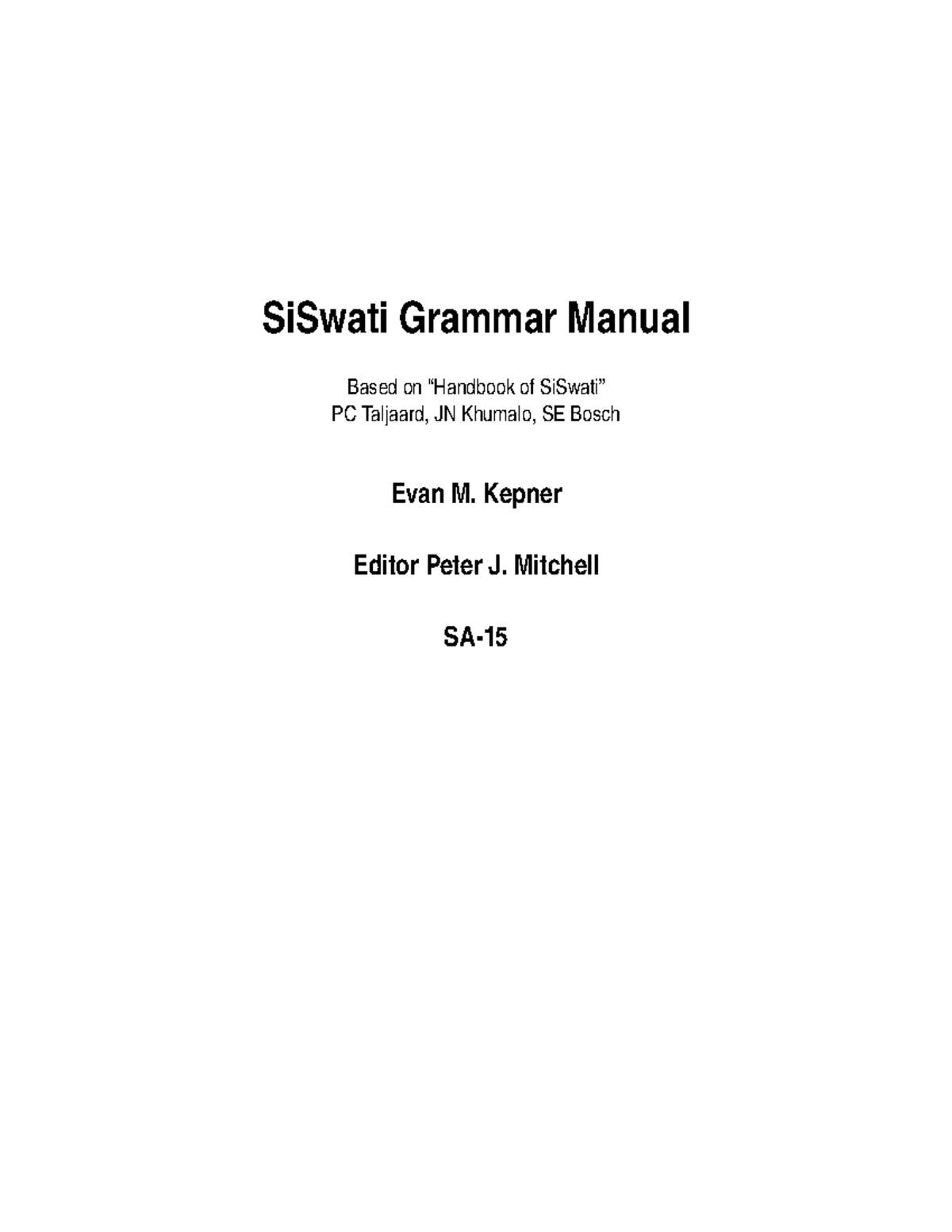 Swazi; Si Swati Grammar Manual (Kepner & Mitchell) - SiSwati Grammar ...