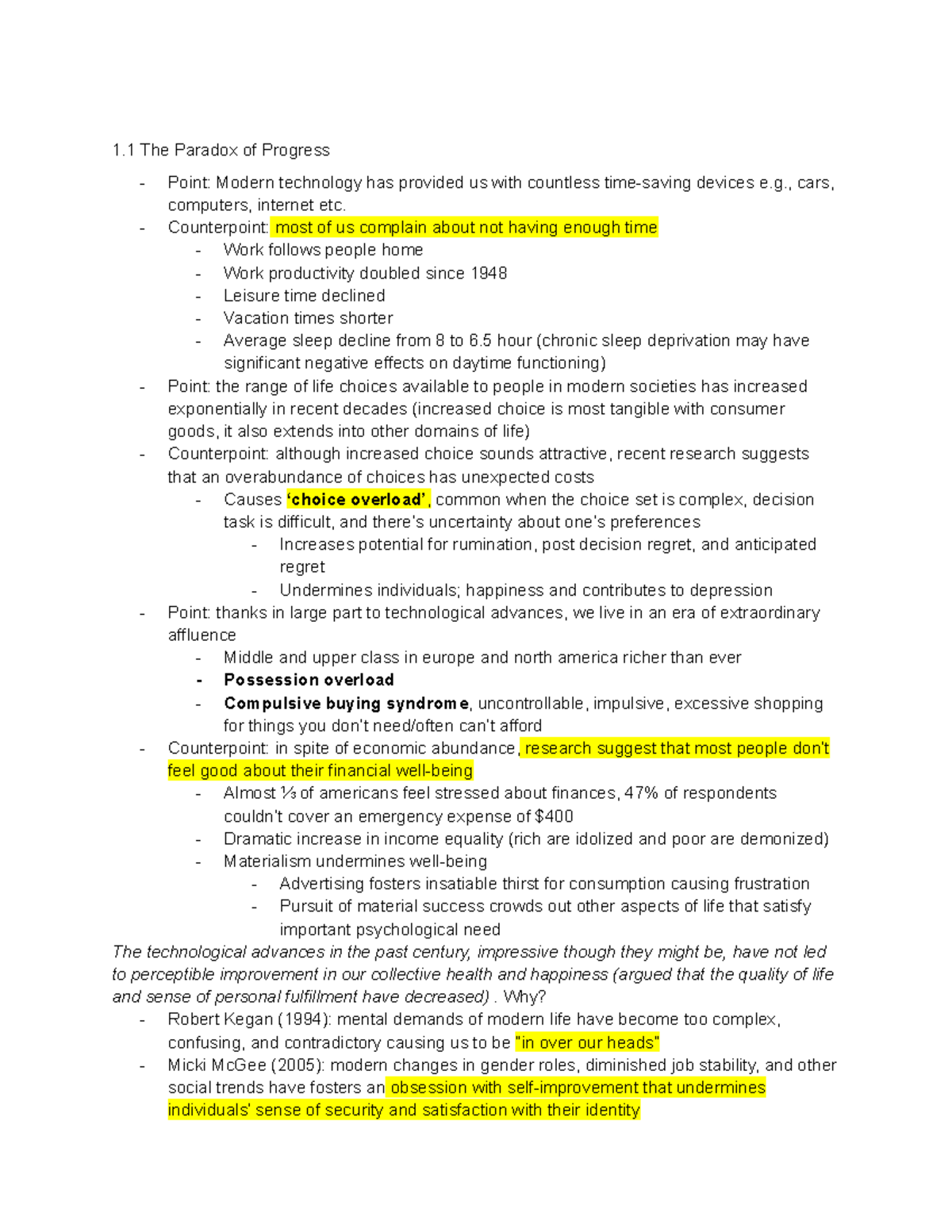 Chapter 1: 1.1-1.3 - 1 The Paradox of Progress Point: Modern technology ...